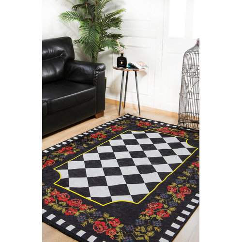 Bungalow Rose Cotton Black Machine Washable Rug | Wayfair