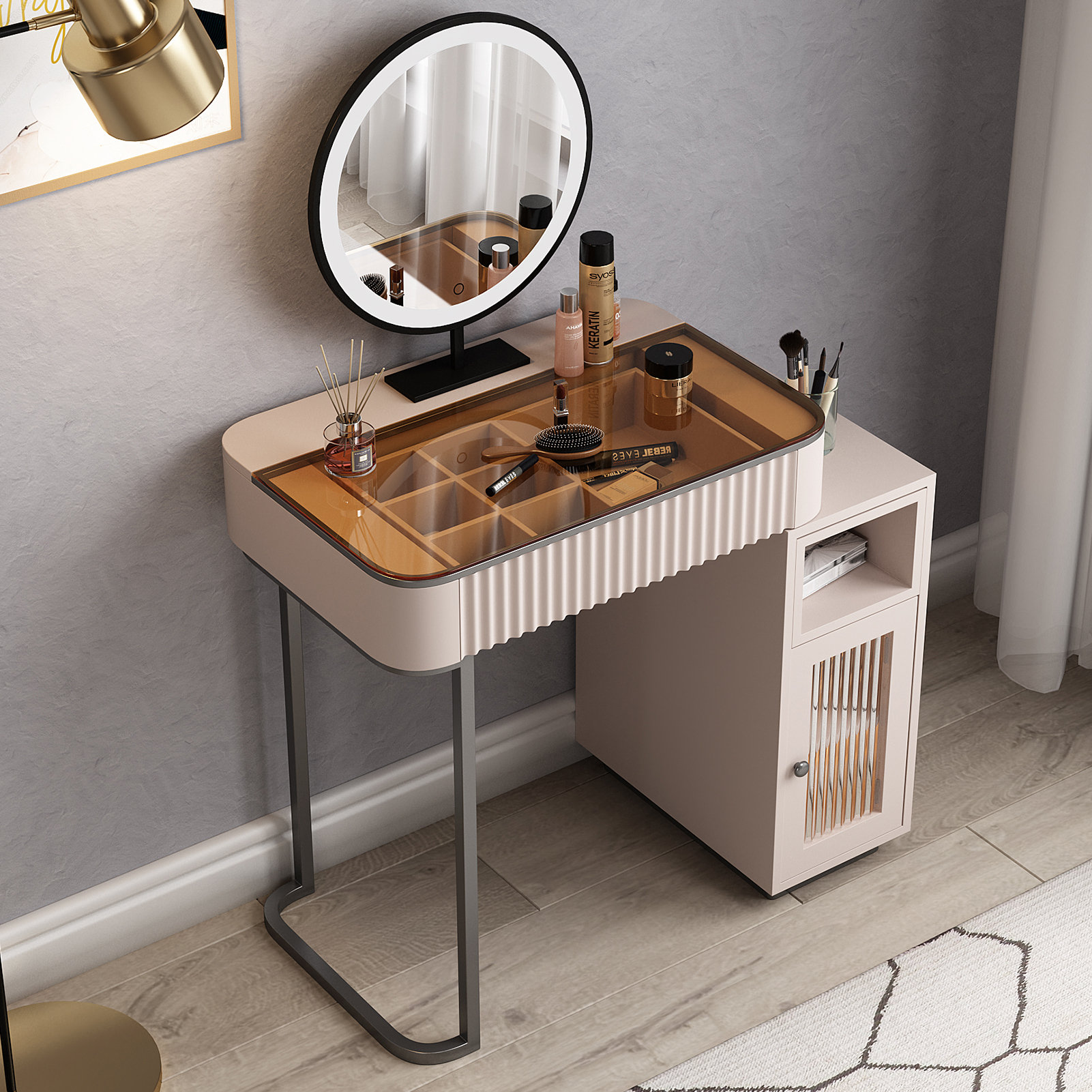 Latitude Run® Chiquitha High-quality Makeup Vanity ,Glass Top,Corner ...