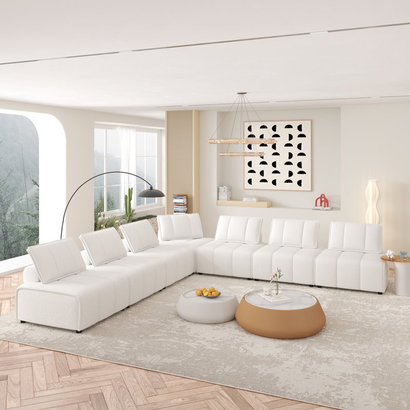 Ivy Bronx 9-Piece Modern Lambswool Fabric Modular Sectional with Tufted ...