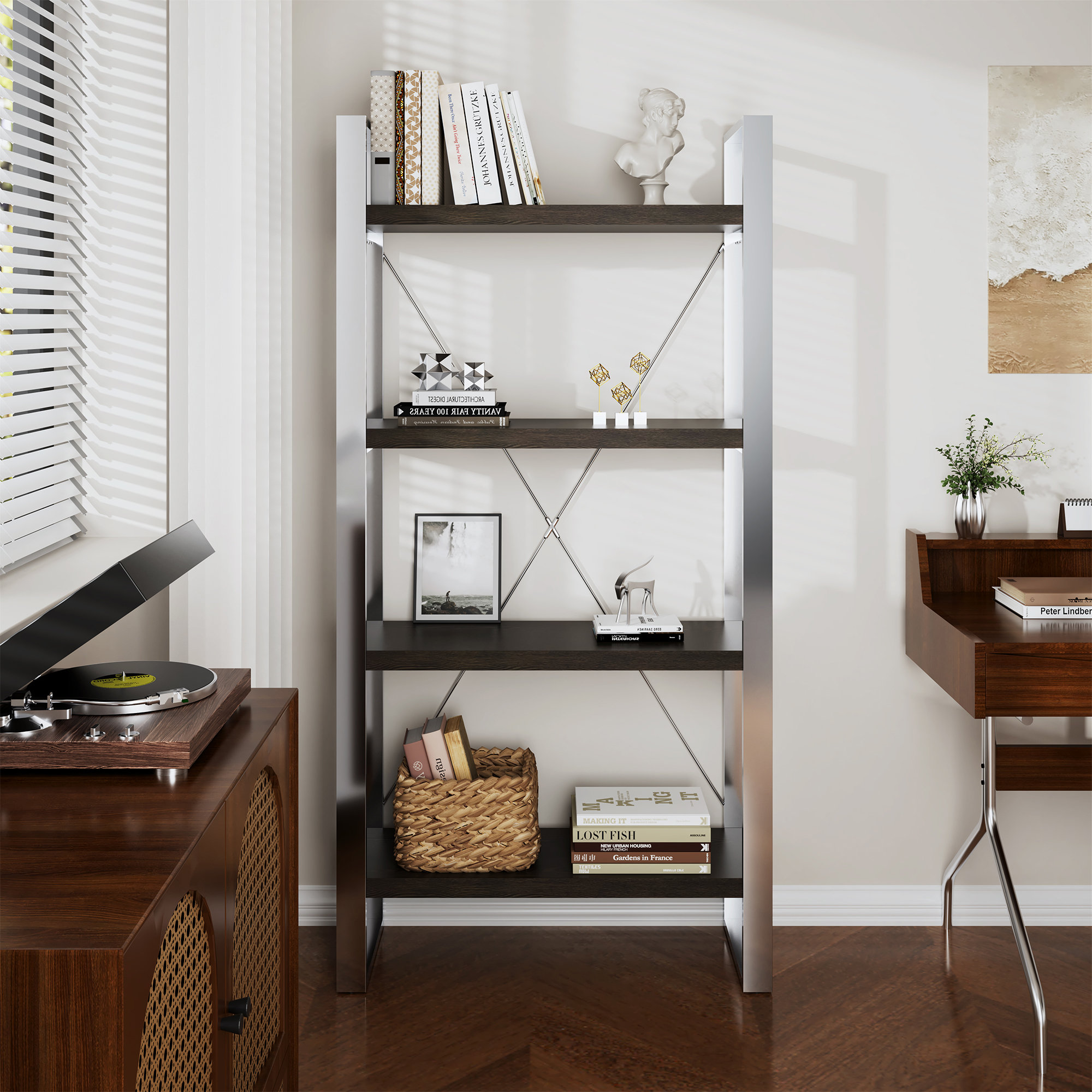 Orren Ellis Stainless Steel 4-Tier Bookcases | Wayfair