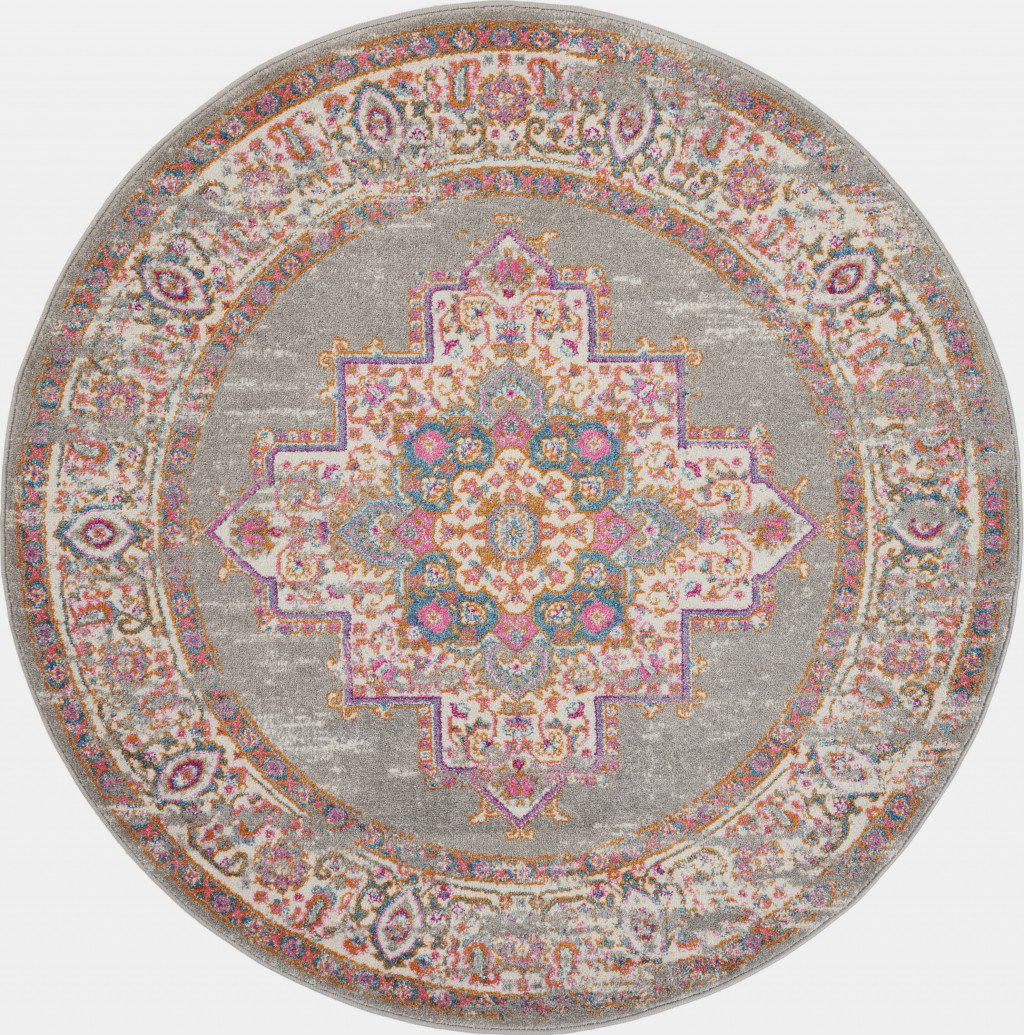 Bungalow Rose Round Oriental Power Loomed Polypropylene Area Rug in ...