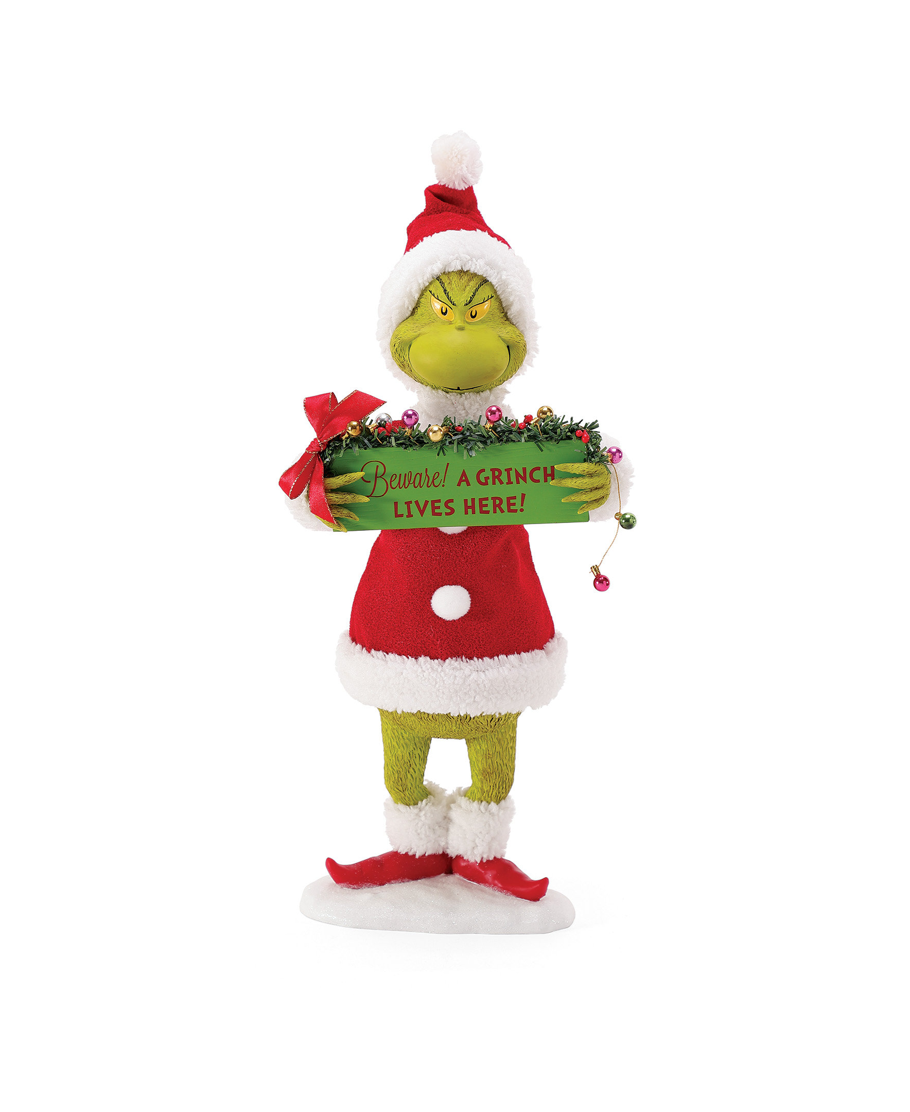 Possible Dreams Dr. Seuss Grinch Holding a Beware Sign Figurine 12.5 ...