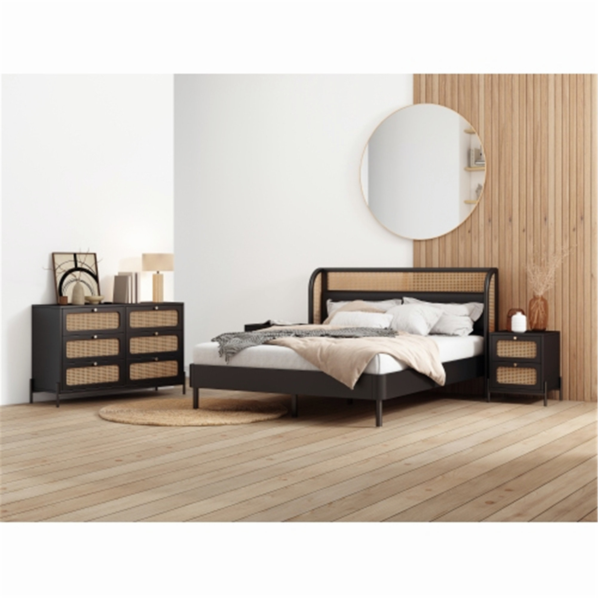 Bay Isle Home 4 Pieces Modern Cannage Rattan Bedroom Sets With Platform ...