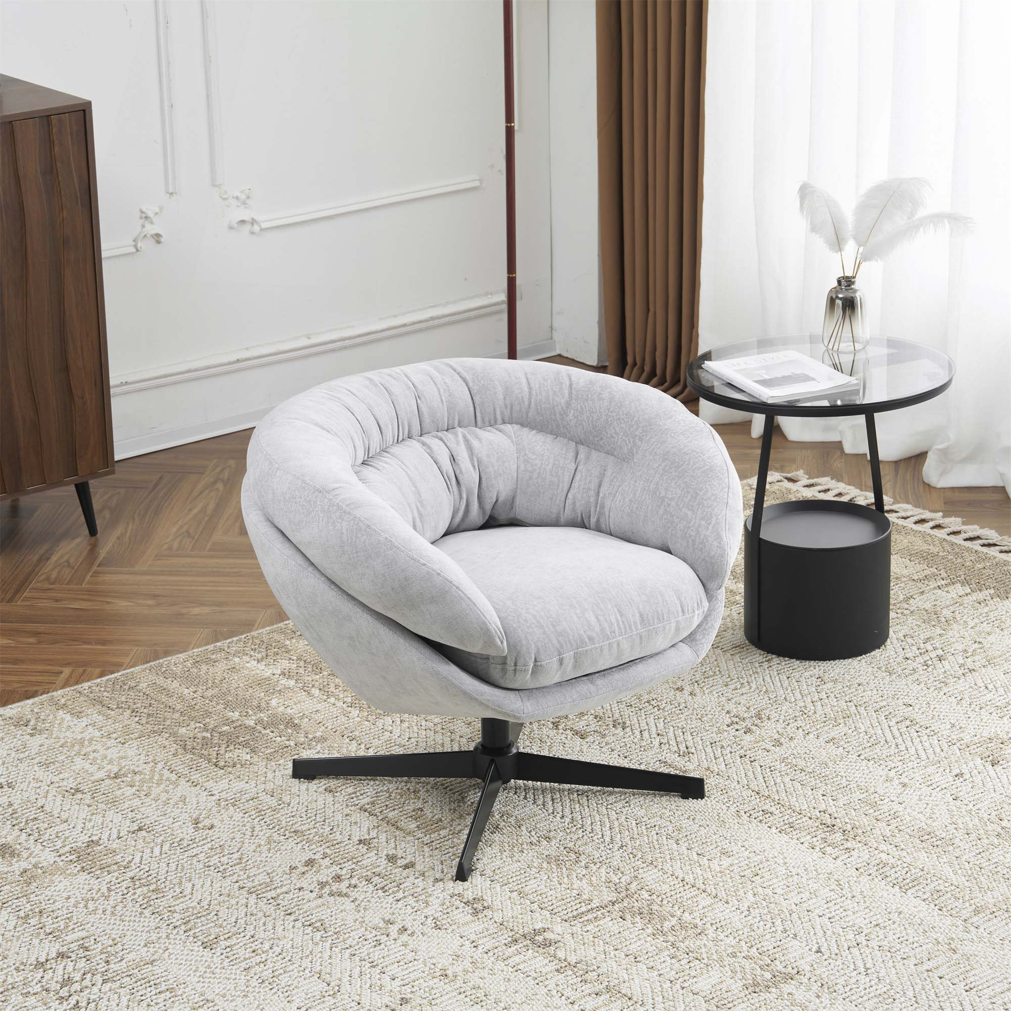 Ebern Designs Modern Chenille Office Chair,360° Swivel Accent Chair ...