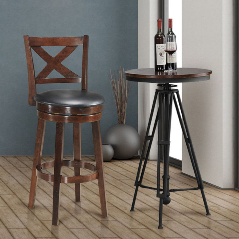 Gracie Oaks Swivel X-Back Upholstered Counter Height Bar Stool With PVC ...