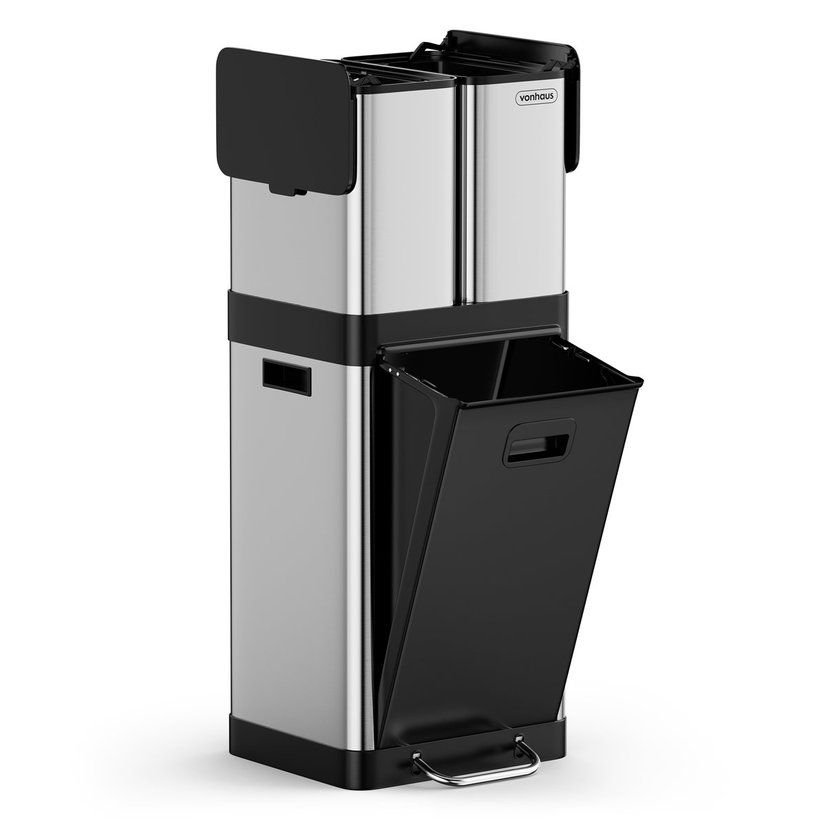 VonHaus Vertical Bins Step On Multi-Compartment Rubbish & Recycling Bin ...