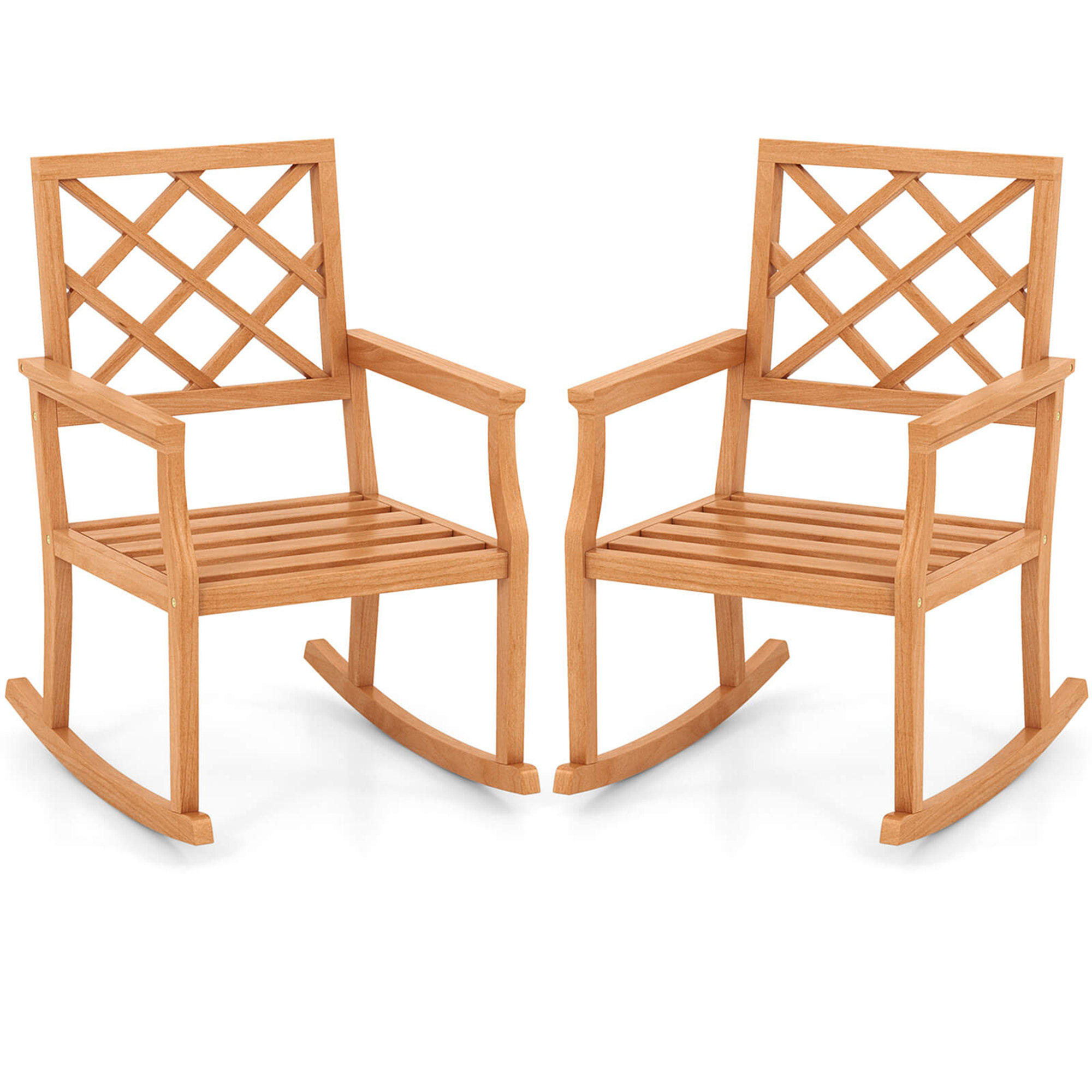 Lark Manor™ 2 Pcs Teak Wood Rocking Chair With Backrest And Slatted ...
