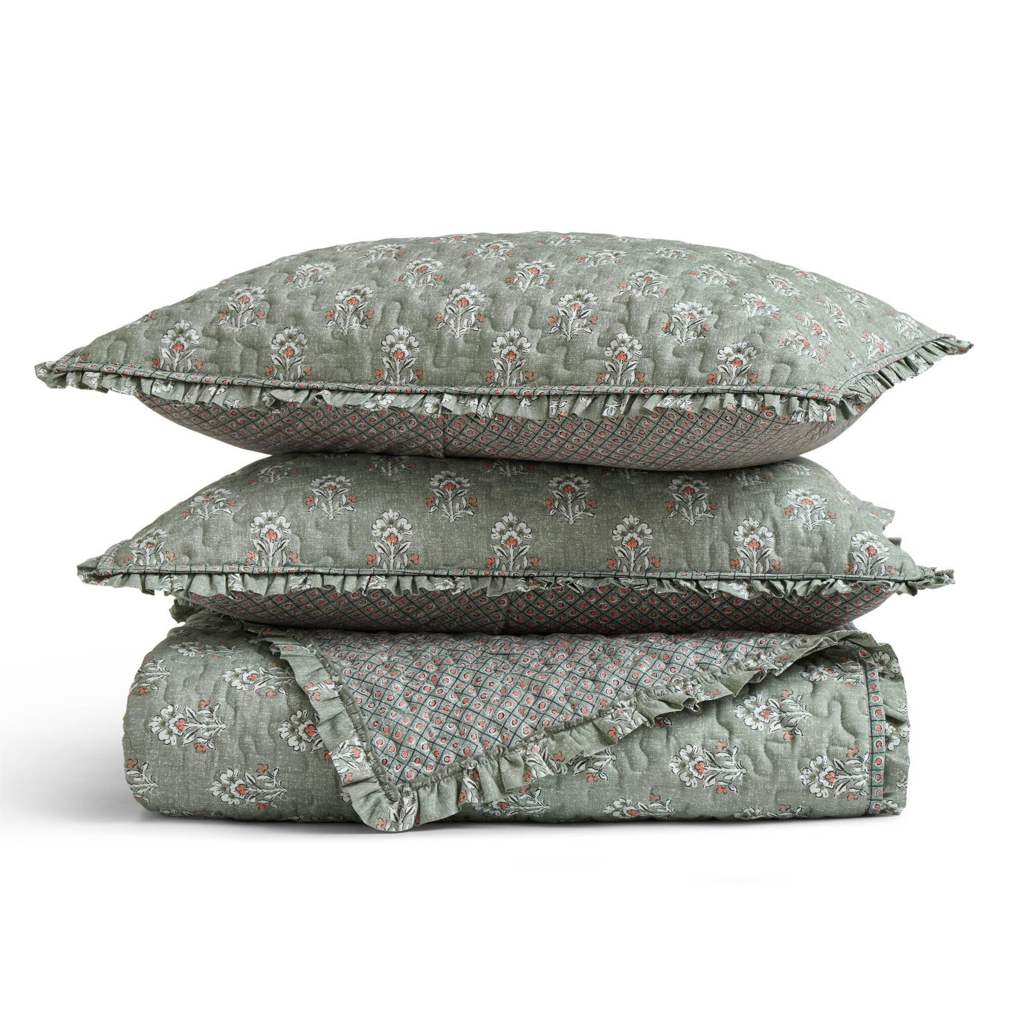 JINXUNDA Farmhouse Chic Queen Bedding Set, Sage Green Polyester Quilt ...