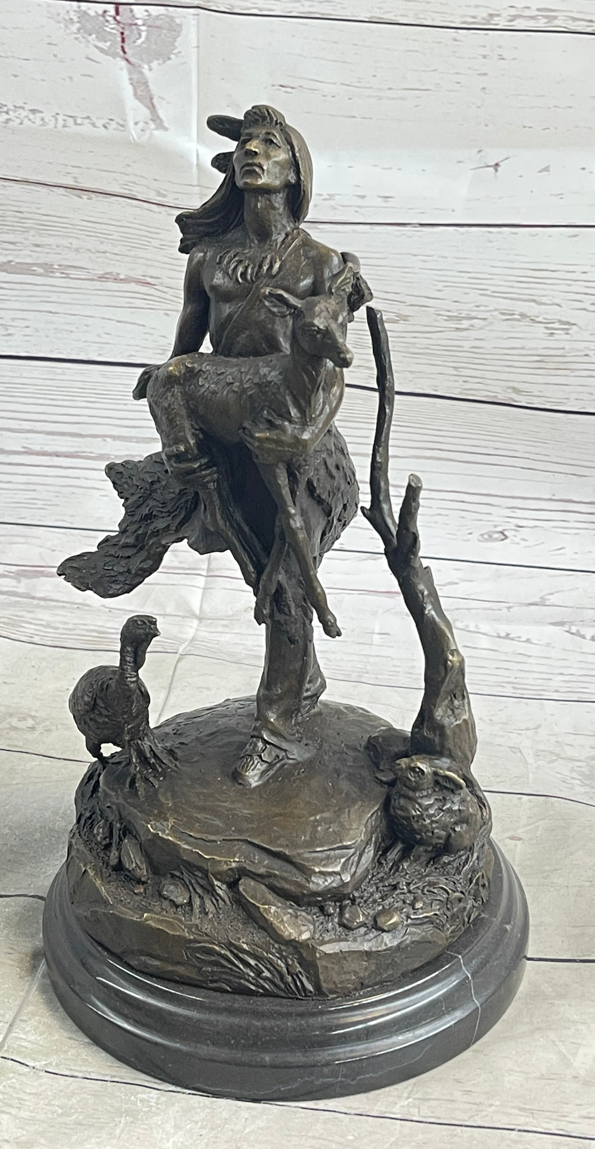 Canora Grey Native American Indian Shaman Holding Deer & Turkey Bronze ...