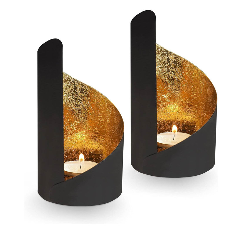 17 Stories Black & Gold Decorative Tealight Lanterns Set Of 2 Candle ...