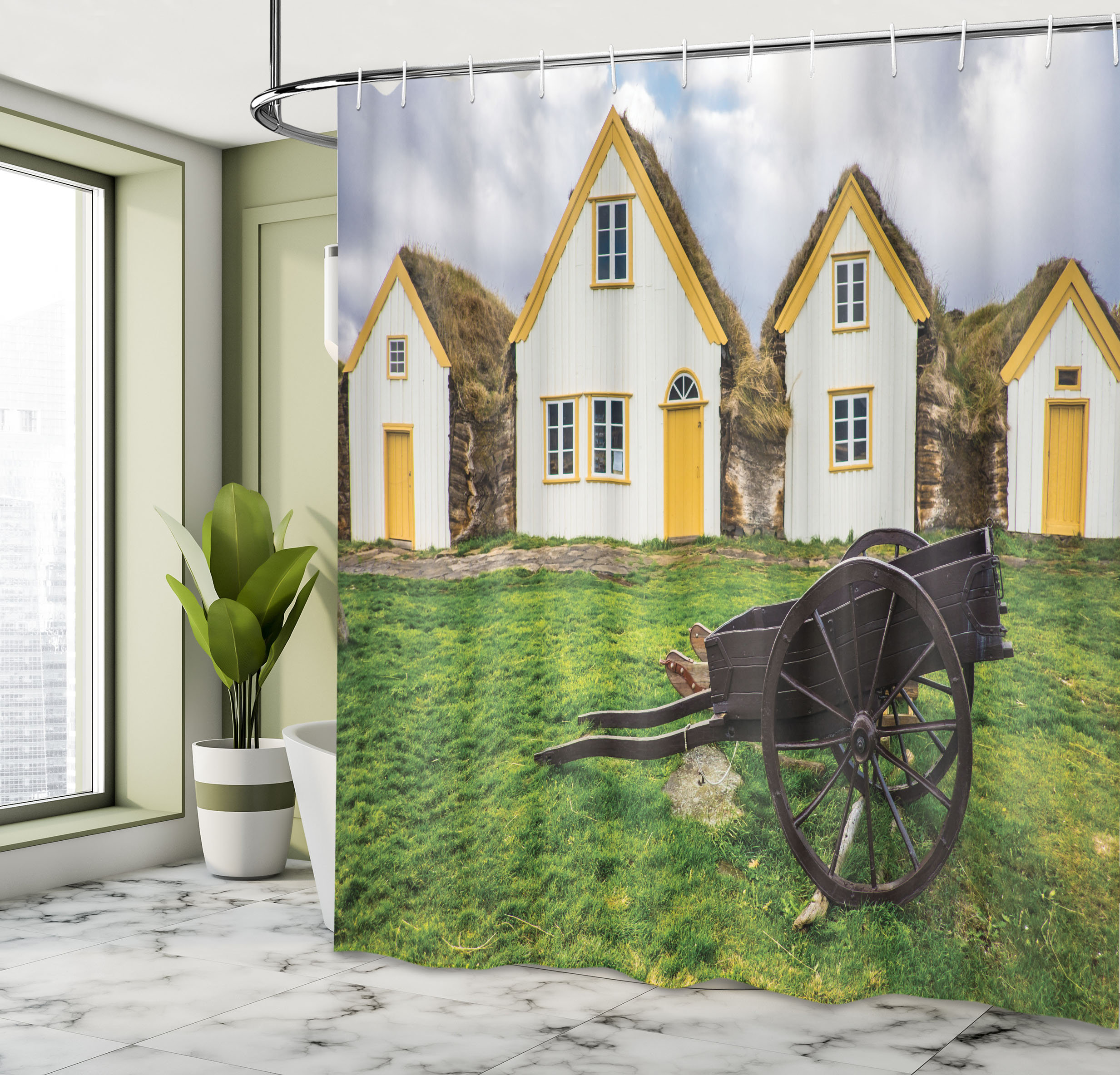 East Urban Home Iceland Shower Curtain Antique Turf Viking Houses | Wayfair