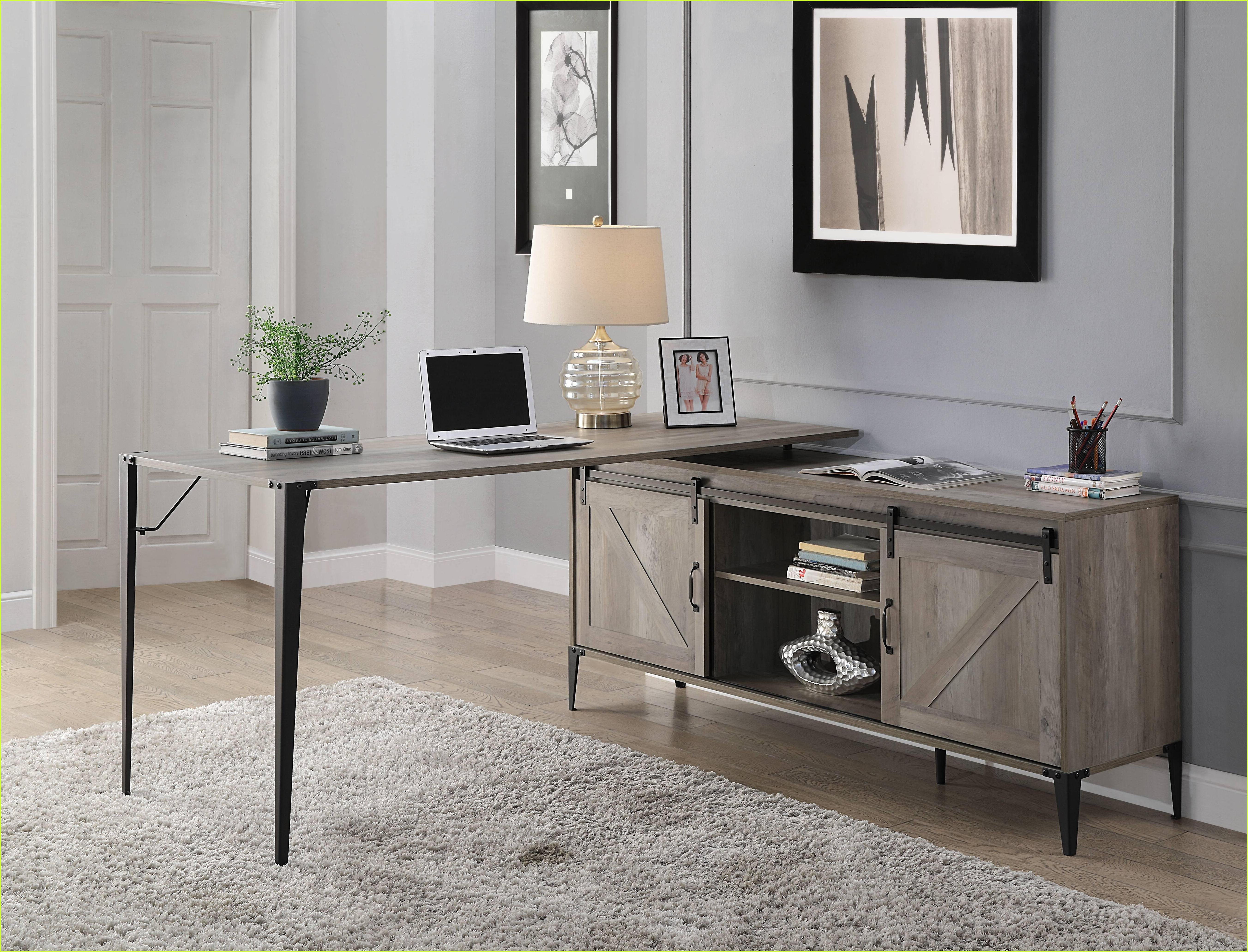 Latitude Run® Desks with Storage Cabinet, Grey Oak & Black Composite ...