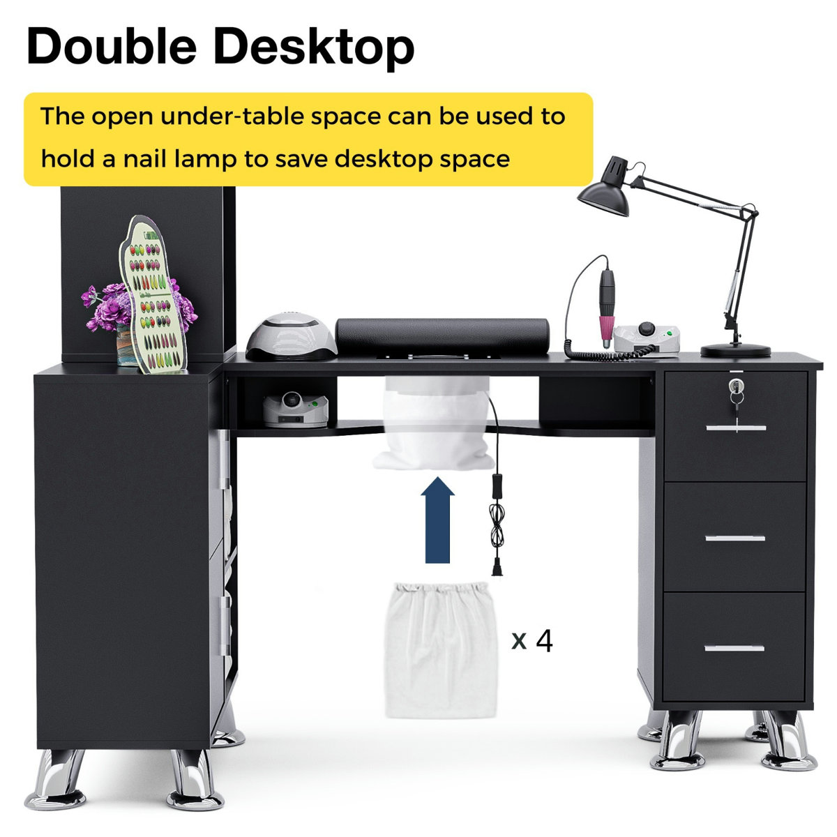 Hokku Designs Avriel L-Shaped Manicure Table with Drawers and Shelves ...