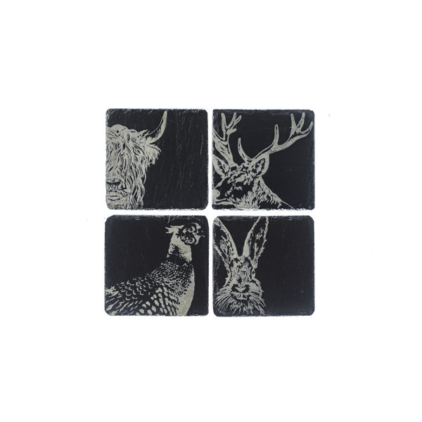 The Just Slate Company 4 Square Slate Coasters with Country Animal ...