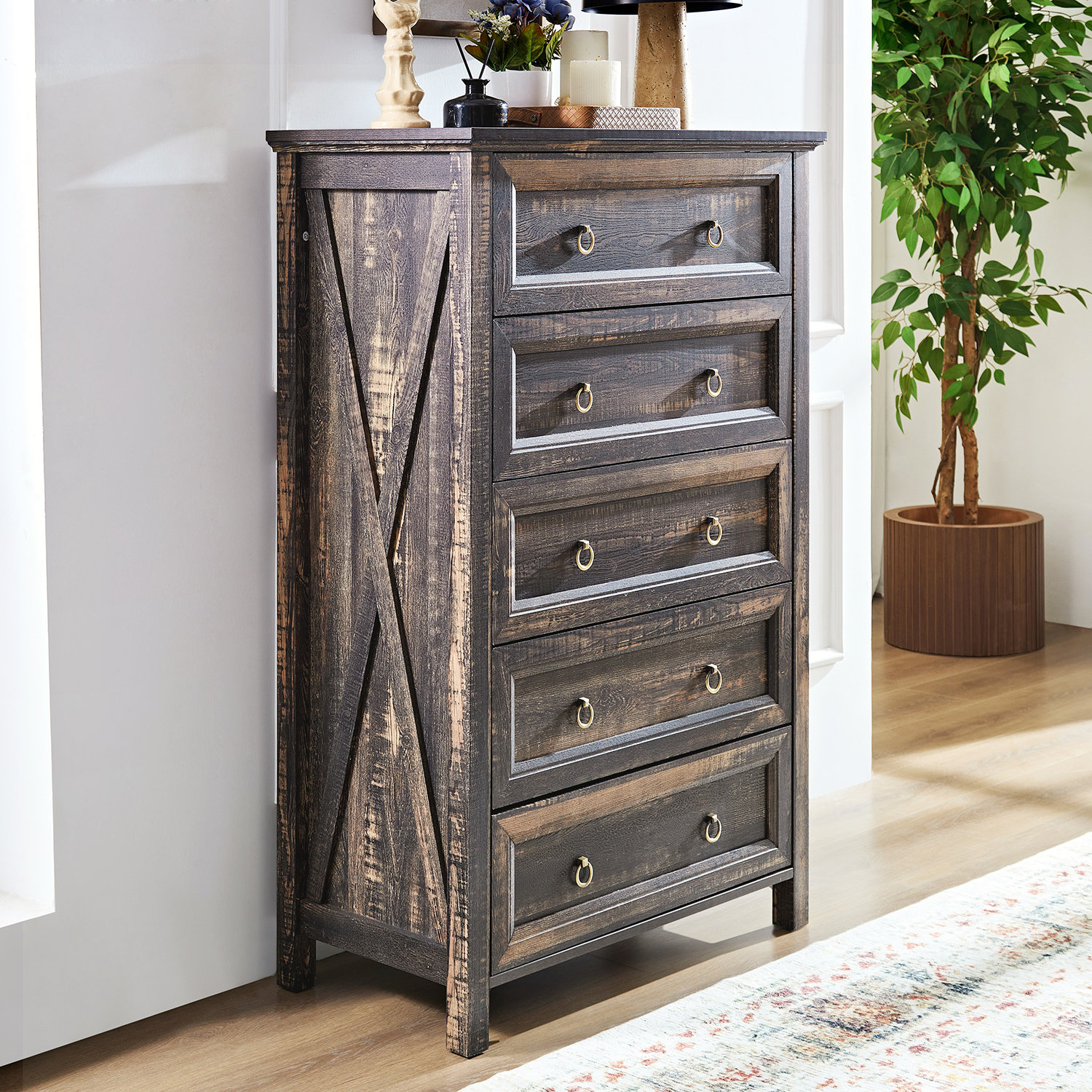 Gracie Oaks Wood Rustic Tall Chest of Drawers - Wayfair Canada