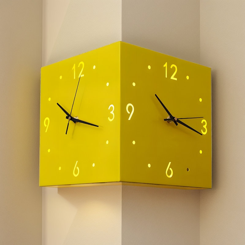 Ebern Designs Arvella Metal Wall Clock Backlit Corner Clock & Reviews ...