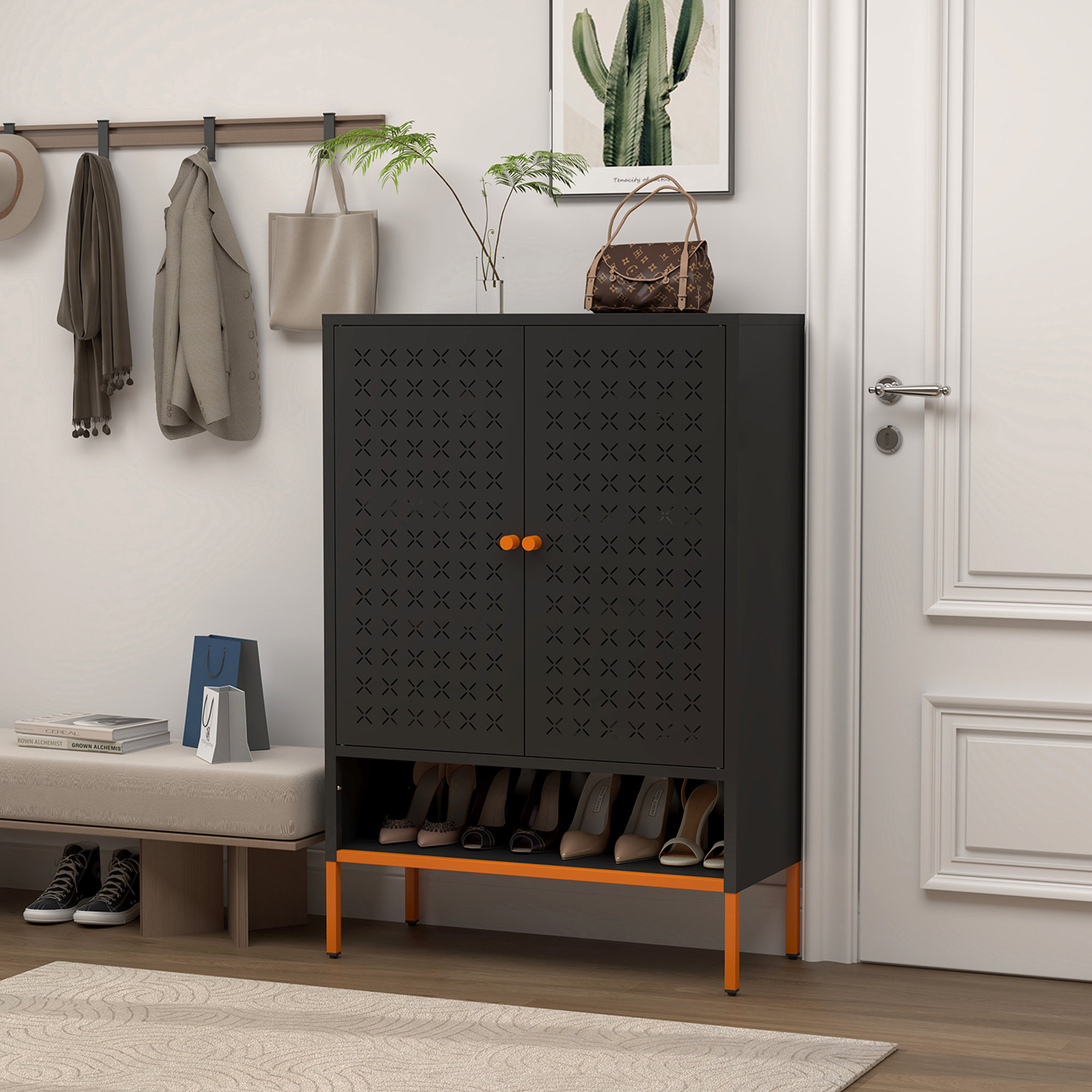 Ivy Bronx High Foot Mesh Double-Sided Shoe Cabinet With Adjustable ...