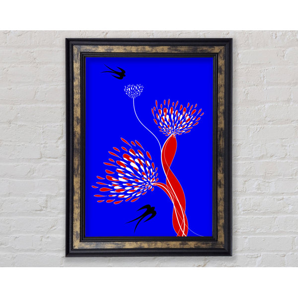 Bright Star Flower Doves Blue On Red - Single Picture Frame Art Prints ...