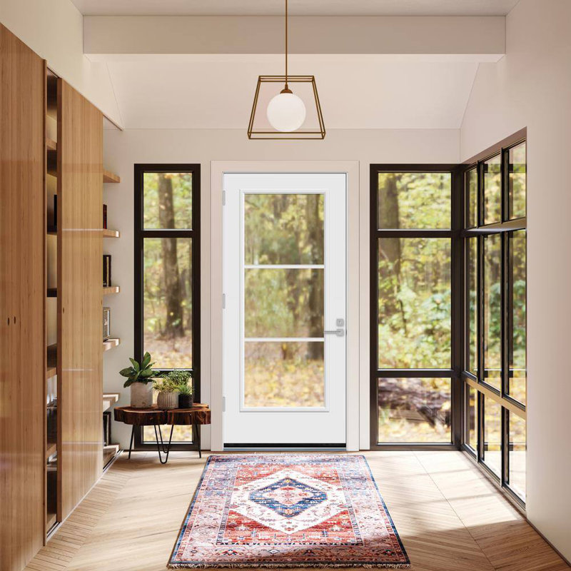 JELD-WEN 36 in. x 80 in. 3-Lite Clear Glass Black Exterior with White ...