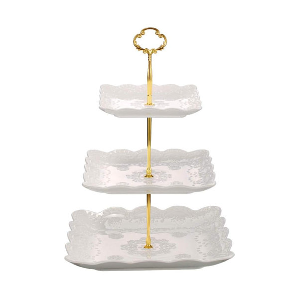 House of Hampton® 3 Tier Porcelain Cupcake Stand, Tiered Serving Cake ...