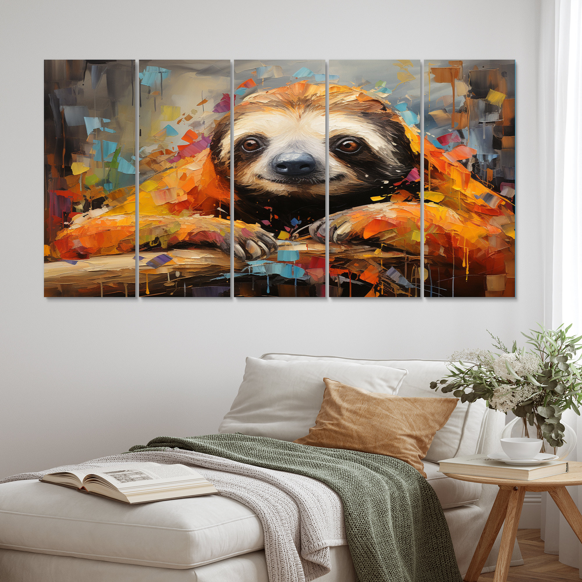 Bungalow Rose Slumbering Sloth Collage On Canvas 5 Pieces Print | Wayfair