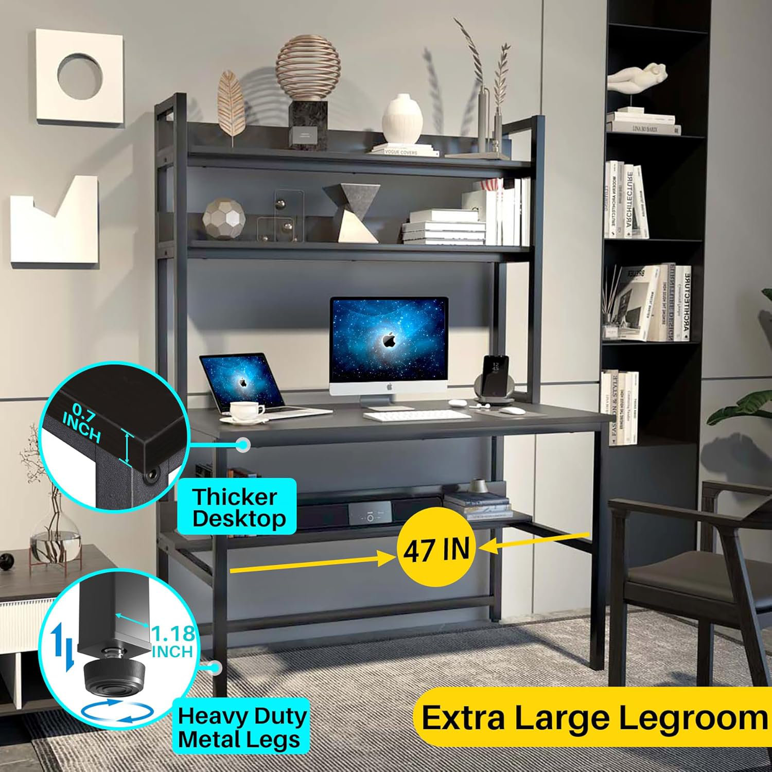 Latitude Run® Desk With Hutch Bookshelves, Computer Desk With 3 Tiers ...