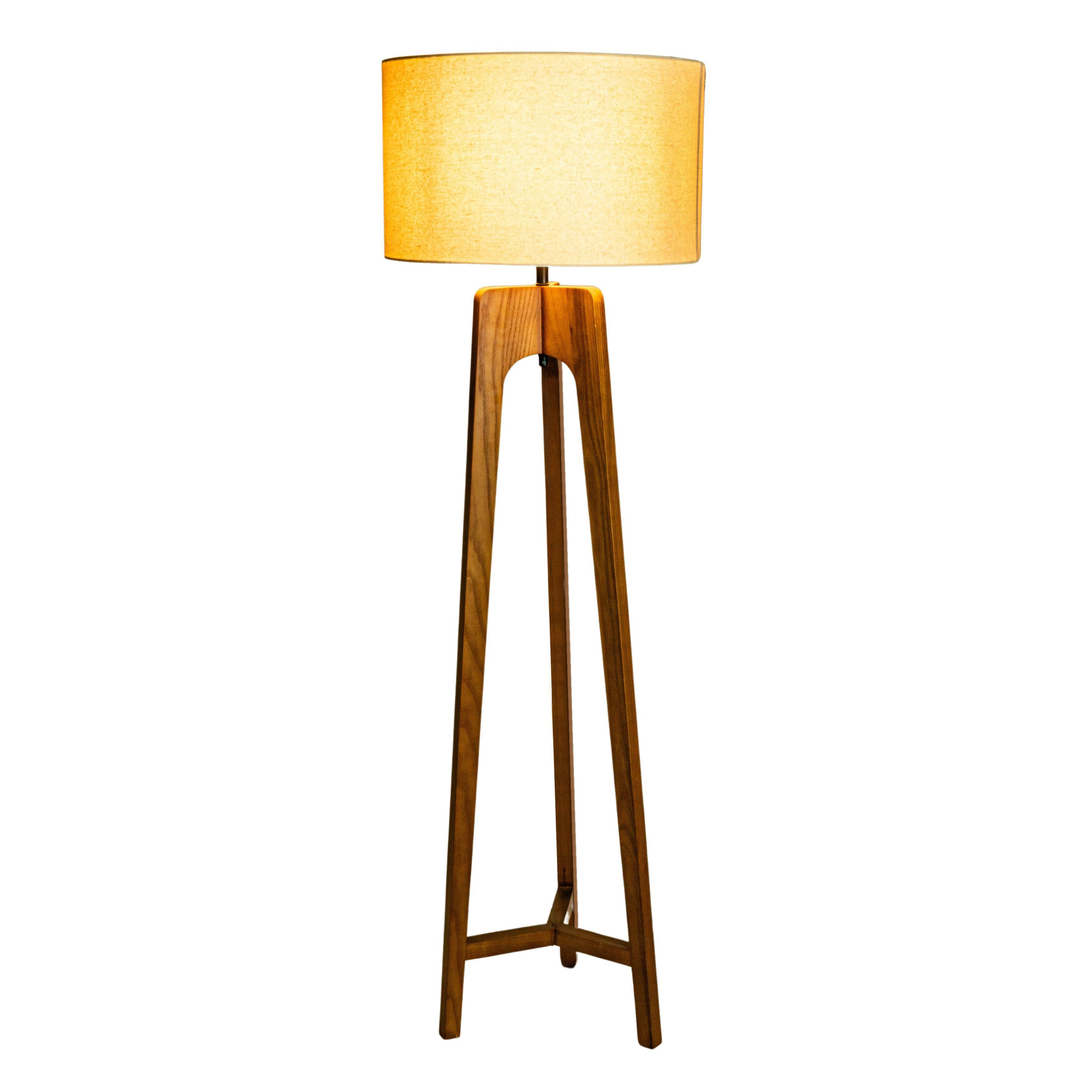 Corrigan Studio® Round Rubberwood Tripod Floor Lamp With Linen Shade ...