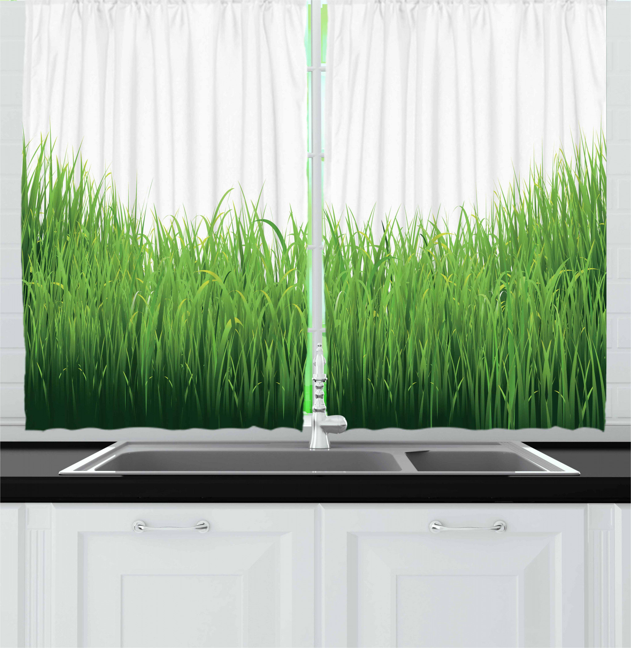 Ambesonne Grass 2 Piece Kitchen Curtain Set | Wayfair