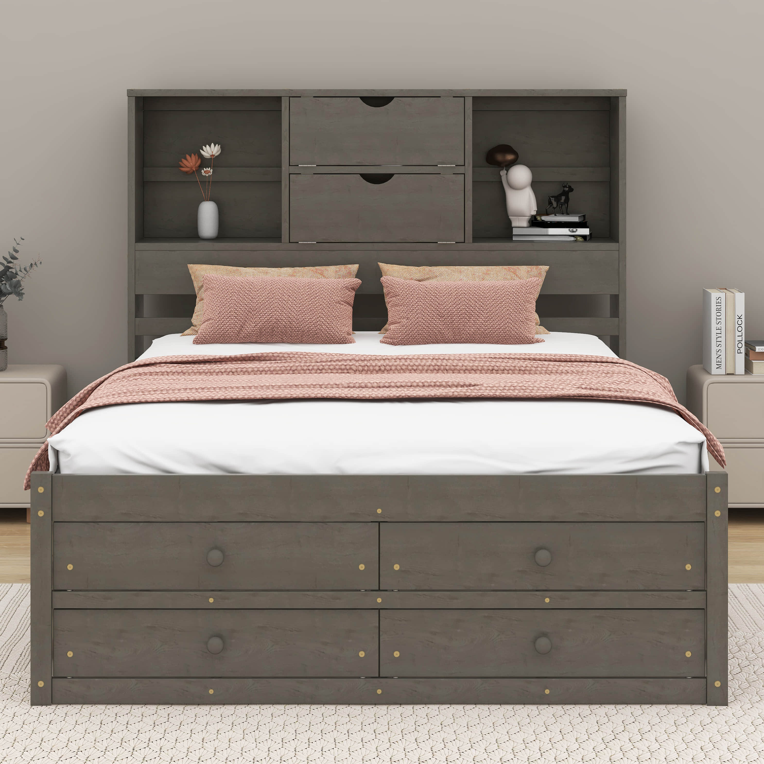 Red Barrel Studio® Merdell Platform Bed with Storage Headboard and 8 ...