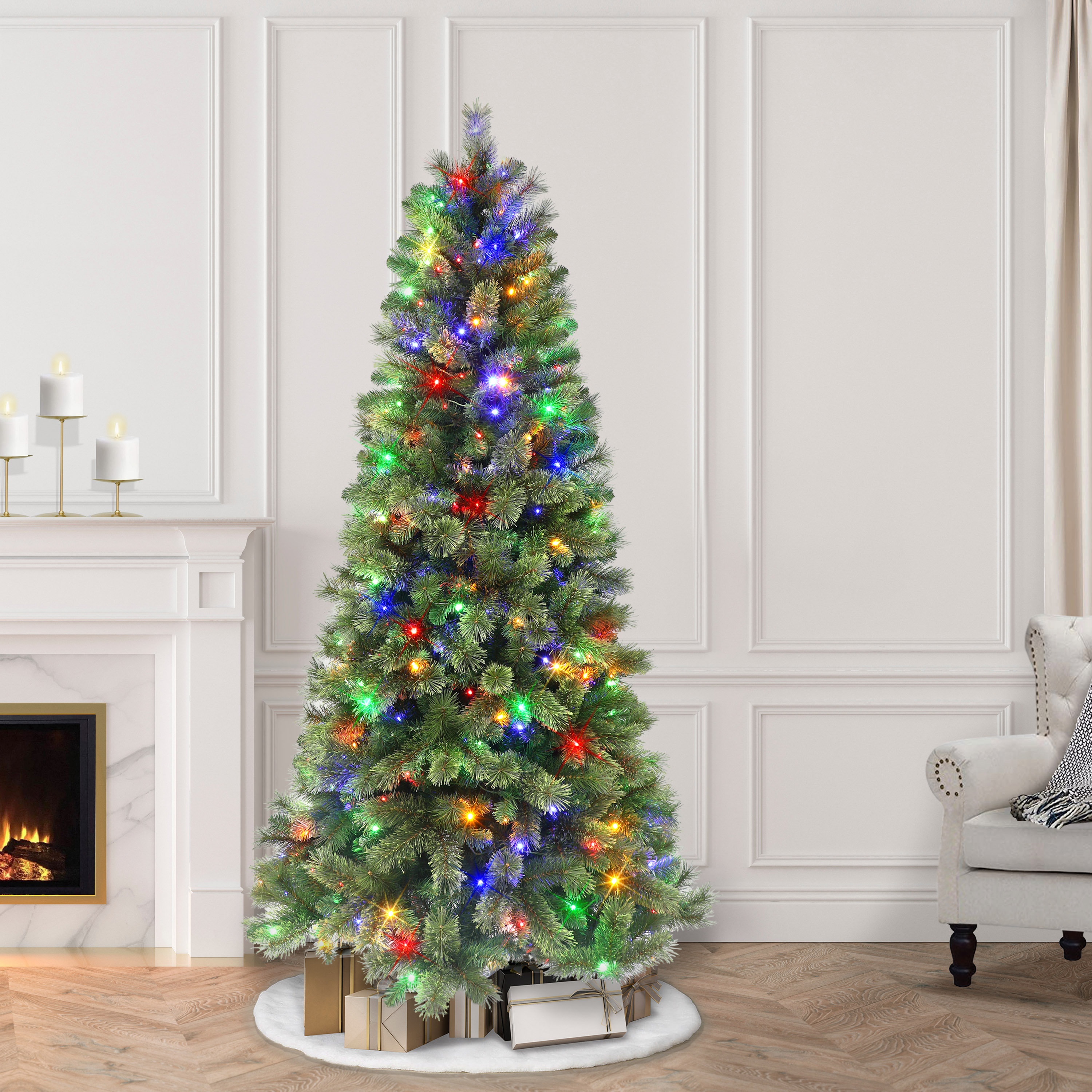 The Holiday Aisle® Gothurd 7' H Green Pine Christmas Tree with 300 LED ...