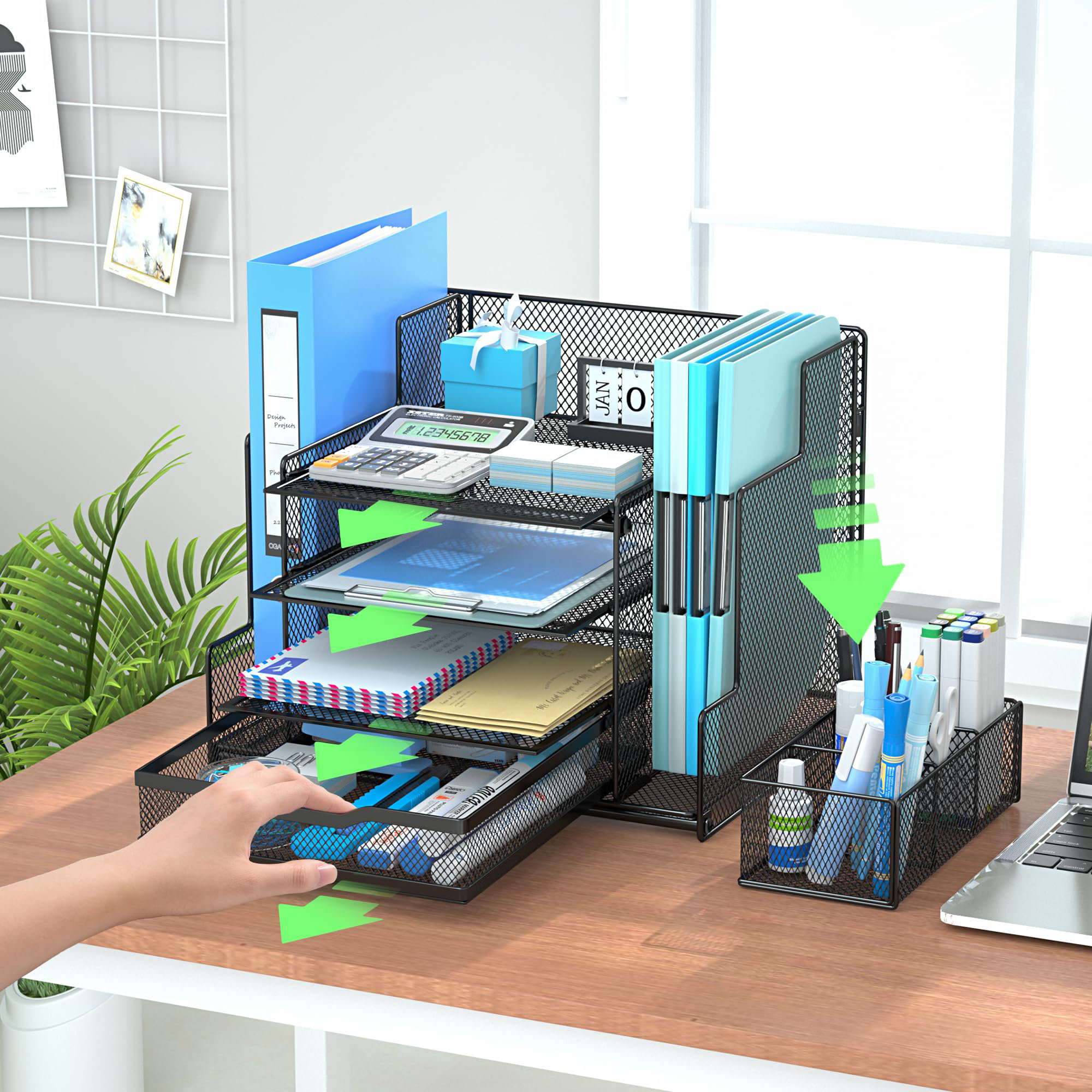 Rebrilliant Black 5-Tier Desk Organizer With Pen Holder, Mesh File ...