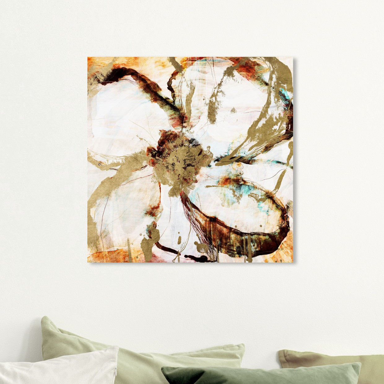 Charlton Home® 'Burnt Ochre Flower' - Wrapped Canvas Painting Print ...