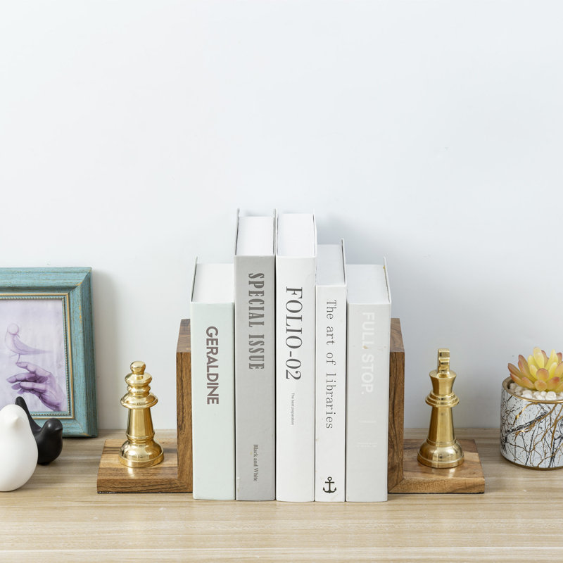House of Hampton® Gold Chess Decorative Book Ends | Wayfair