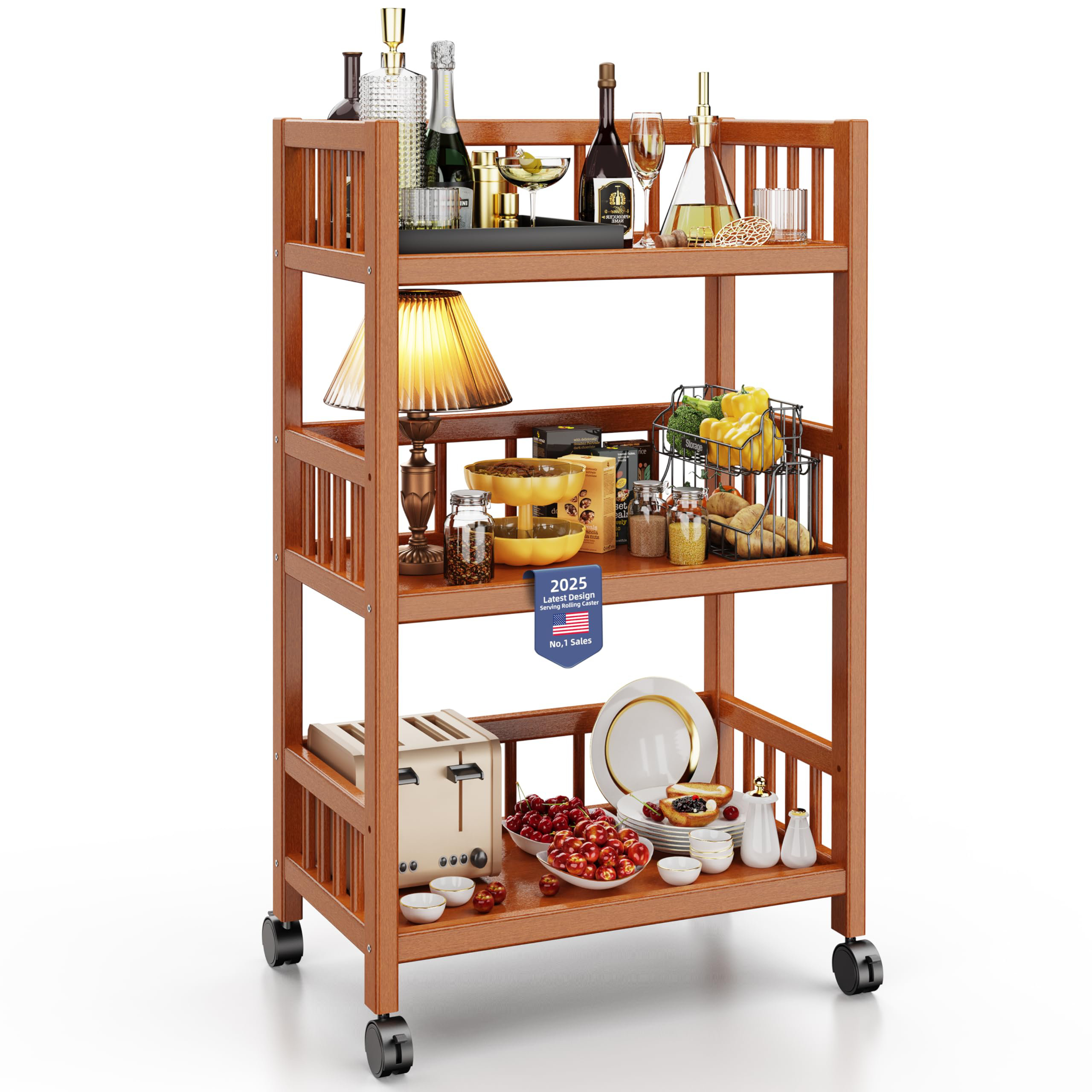Winston Porter Rolling Carts, Wooden Serving Storage Cart With Handle ...