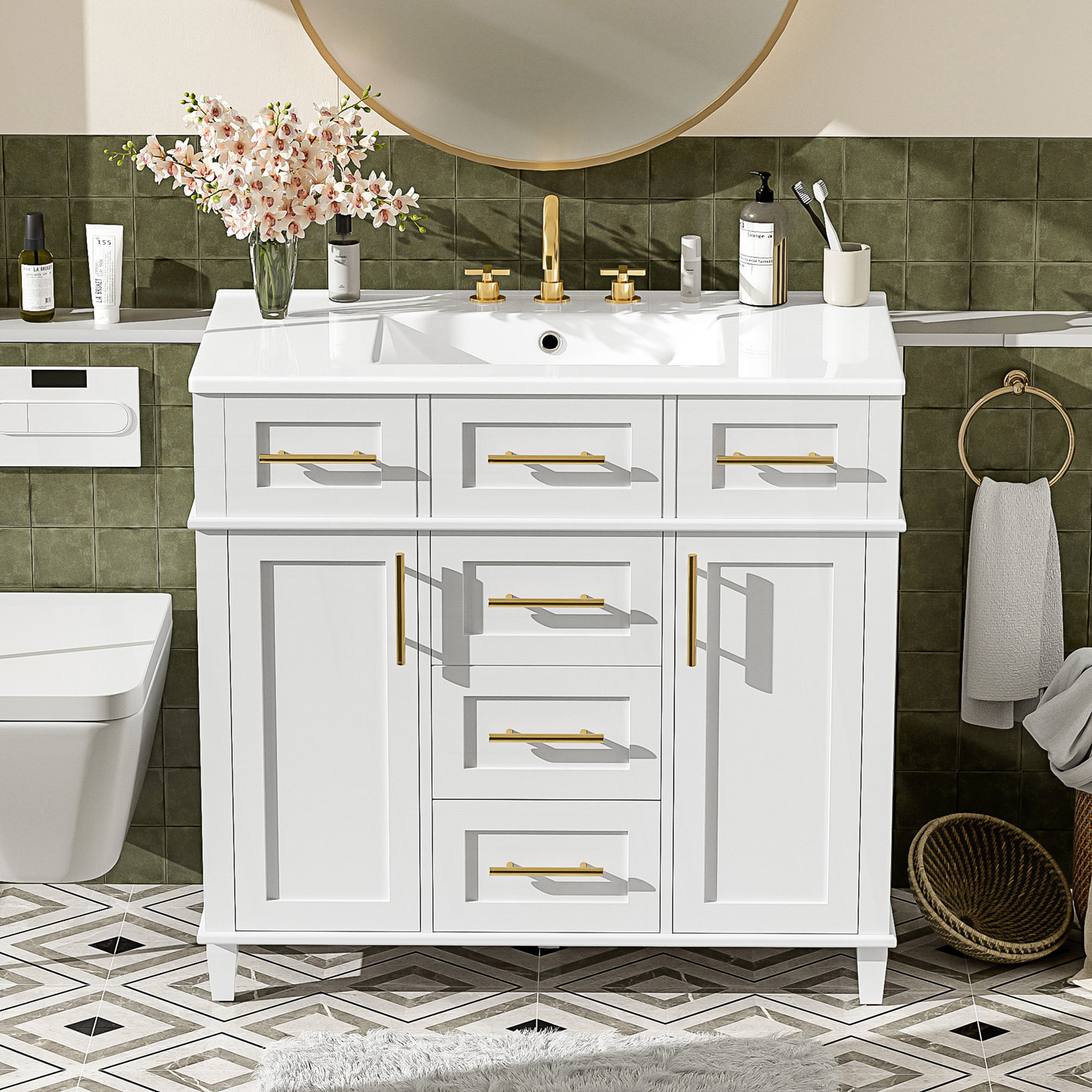 Winston Porter Bathroom Vanity Cabinet With 4 Soft Close Drawers And 1 ...