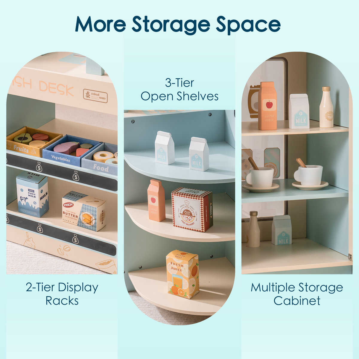 ROBUD Wooden Pretend Market Self-Checkout Station Playset, Preschool ...