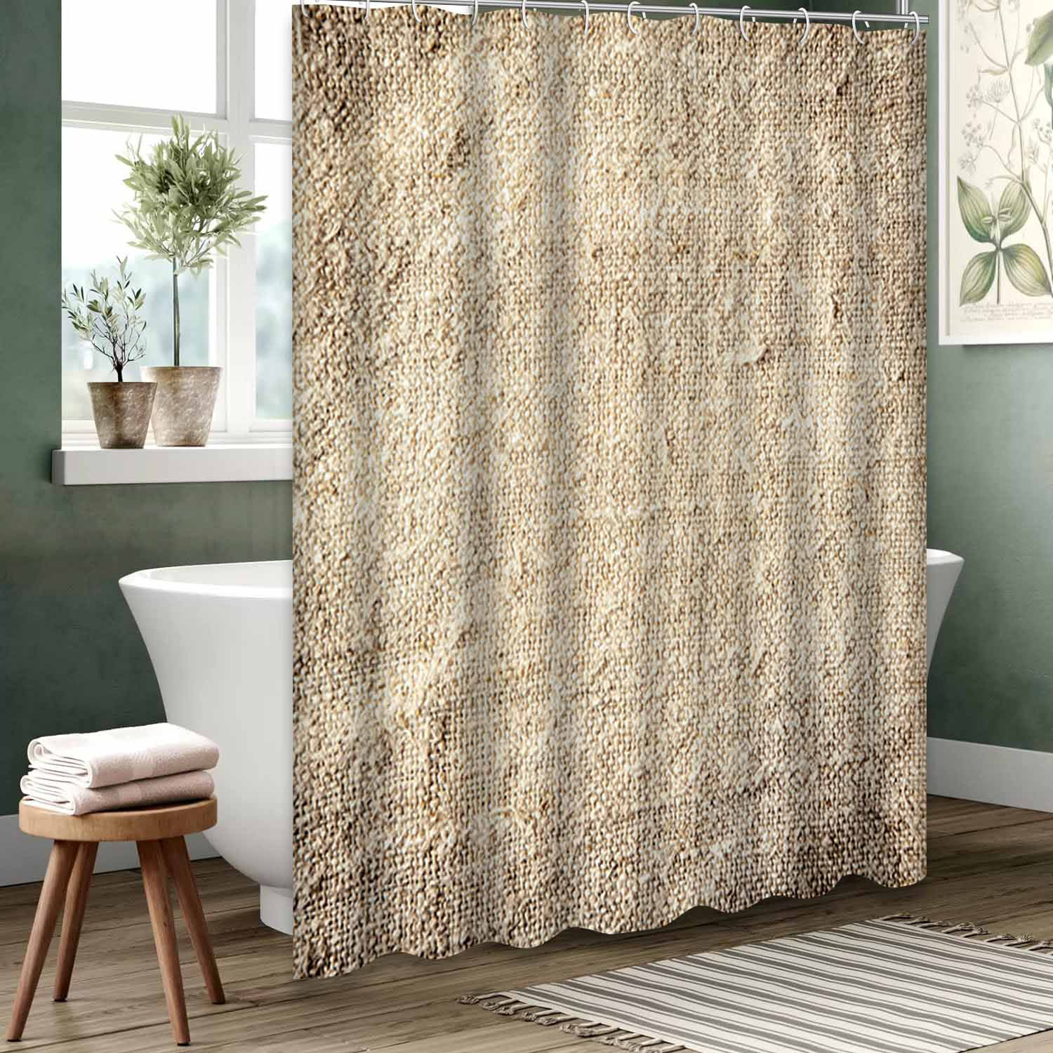 East Urban Home Waterproof Shower Curtain,Natural Burlap with Woven and ...