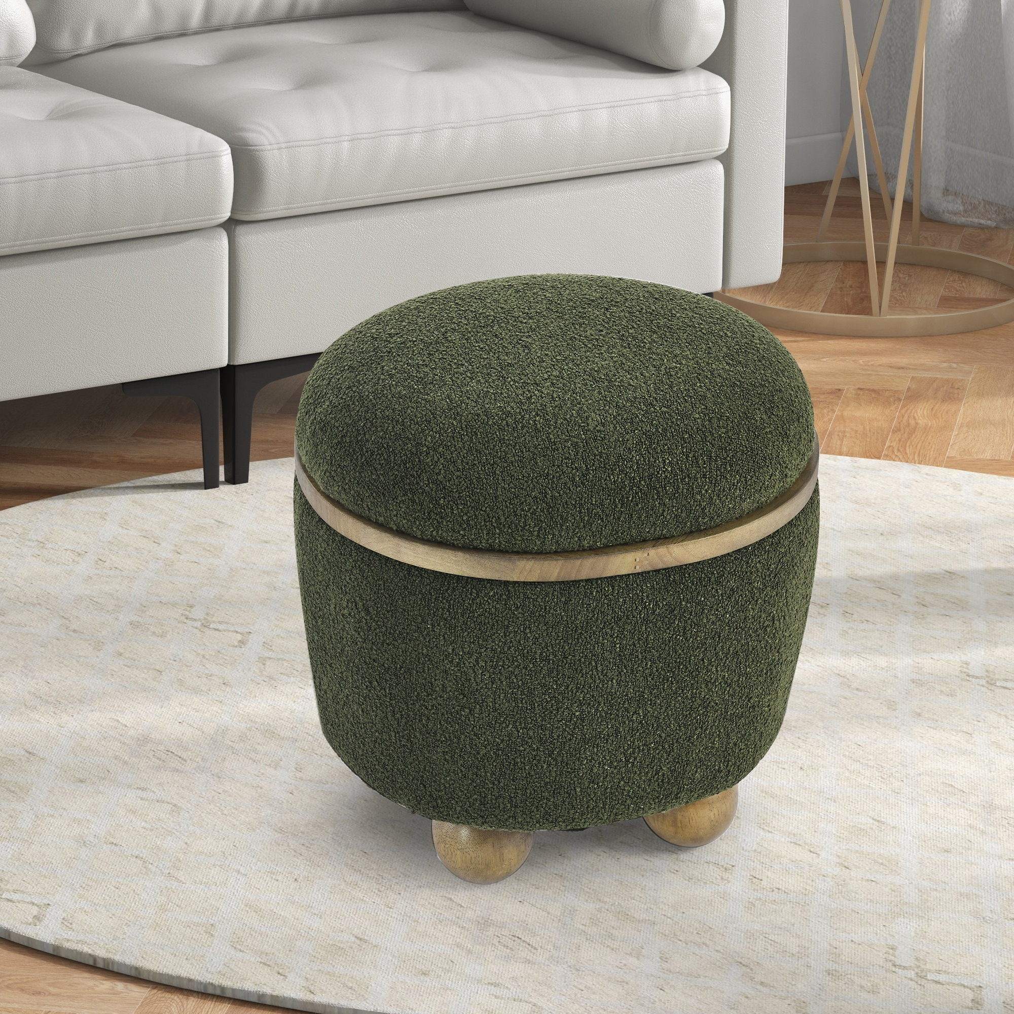 Ebern Designs Small Oval Green Fabric Upholstered Storage Pouf | Wayfair