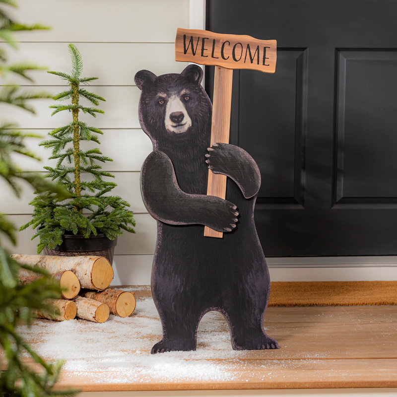 Millwood Pines 40"H Wooden Welcoming Bear Porch Leaner | Wayfair