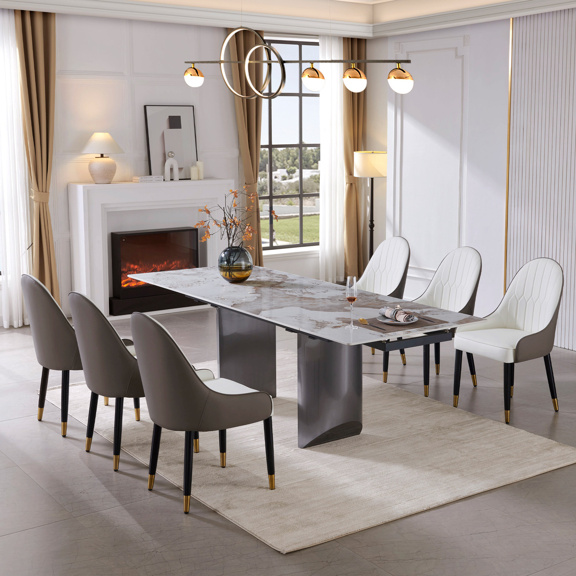 Orren Ellis Kelcea 7 Piece Telescopic Slate Dining Table and Chair Set ...