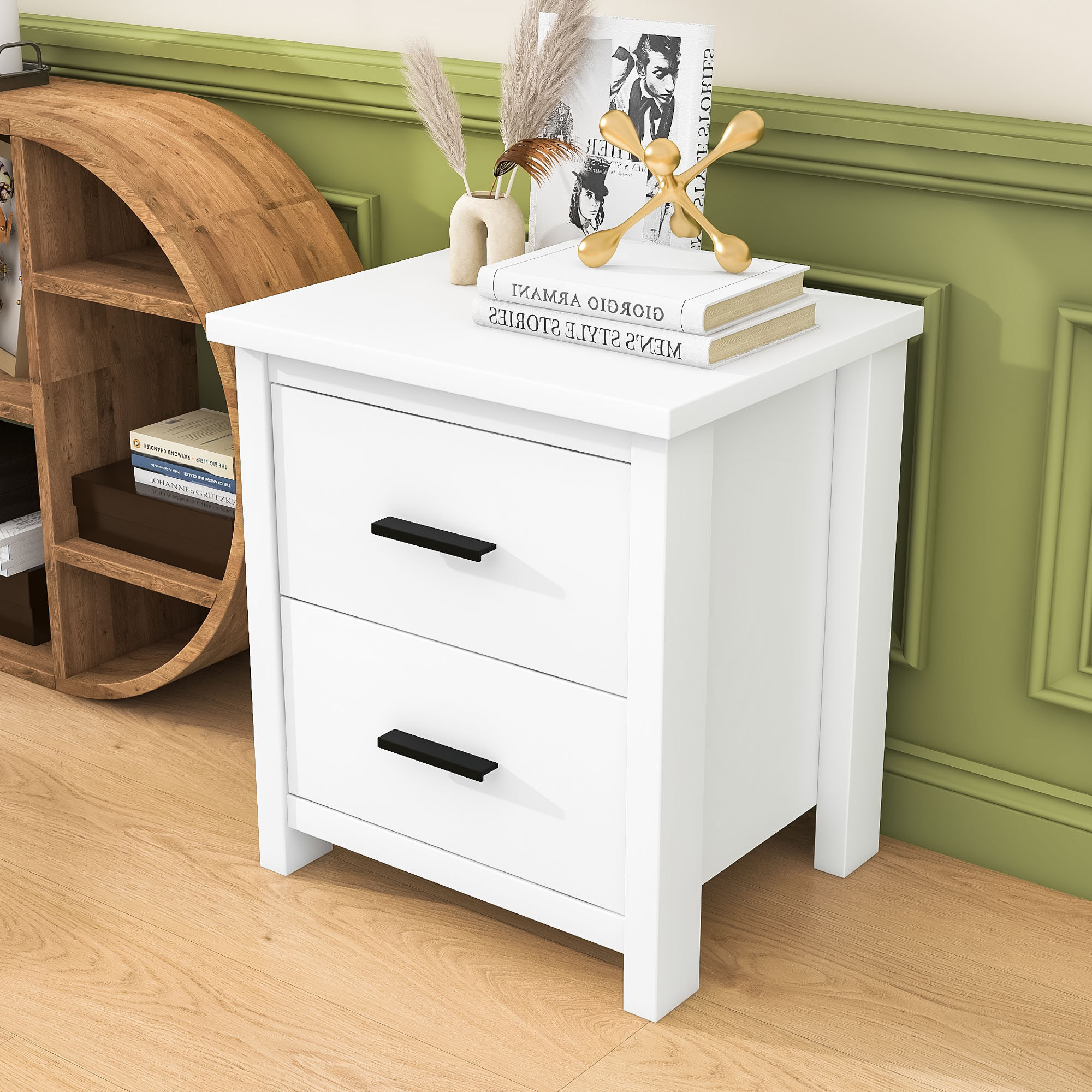 Millwood Pines Fleuridor Rustic Wood Nightstand with Metal Handles and ...