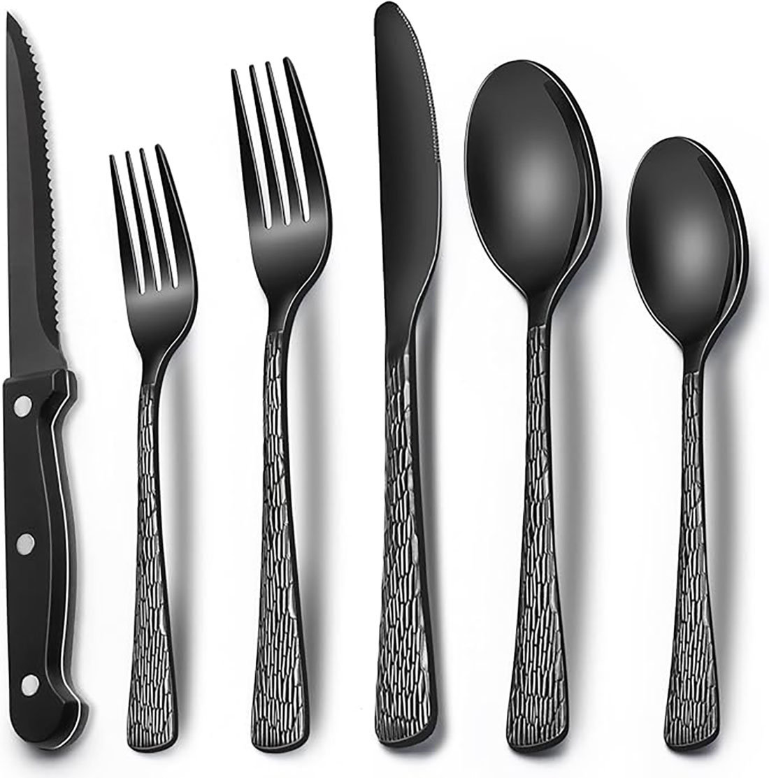 Ivy Bronx Silverware Set, 24-Piece Stainless Steel Square Flatware Set ...