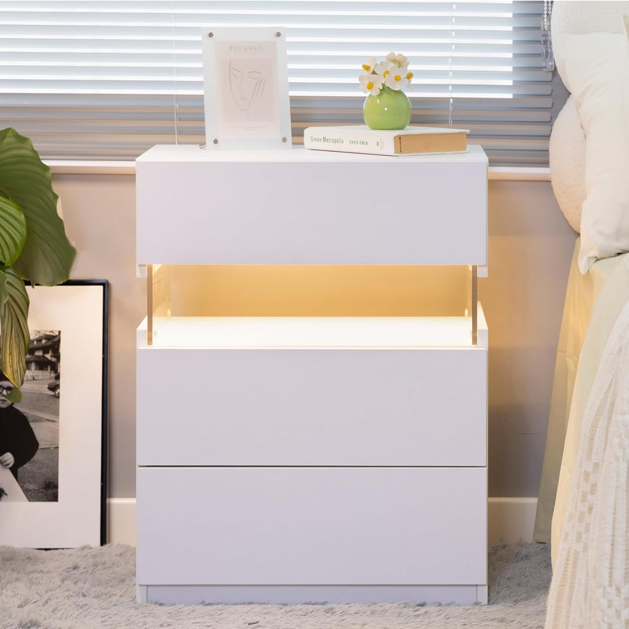 Wrought Studio™ Led Nightstand With 3 Drawers & Acrylic Rgb Lighting ...