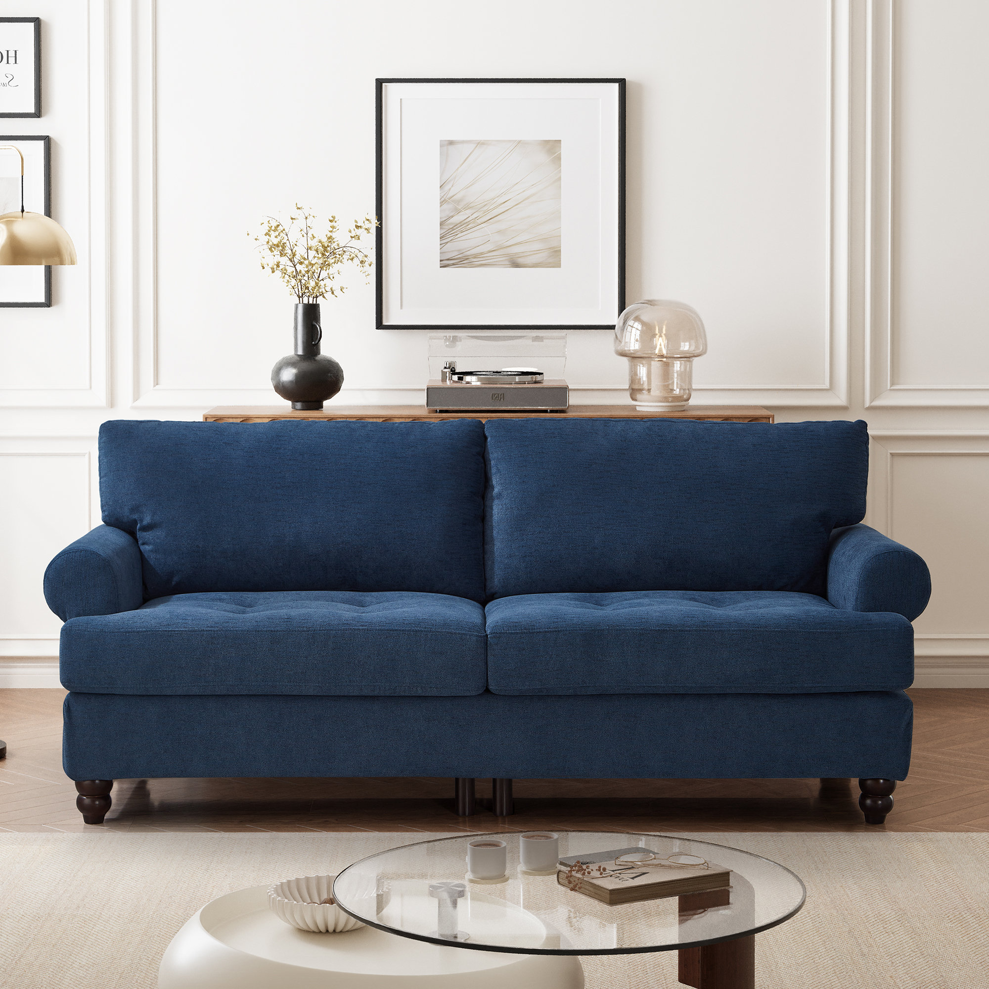 Ebern Designs 81.1" Rolled Arm Vintage Sofa Coach with Hidden Storage ...