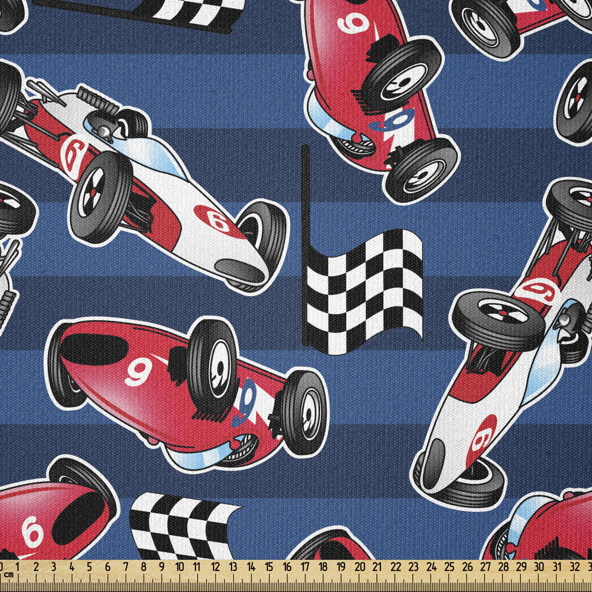 East Urban Home Cars Fabric By The Yard, Vintage Racing Cars On Blue ...