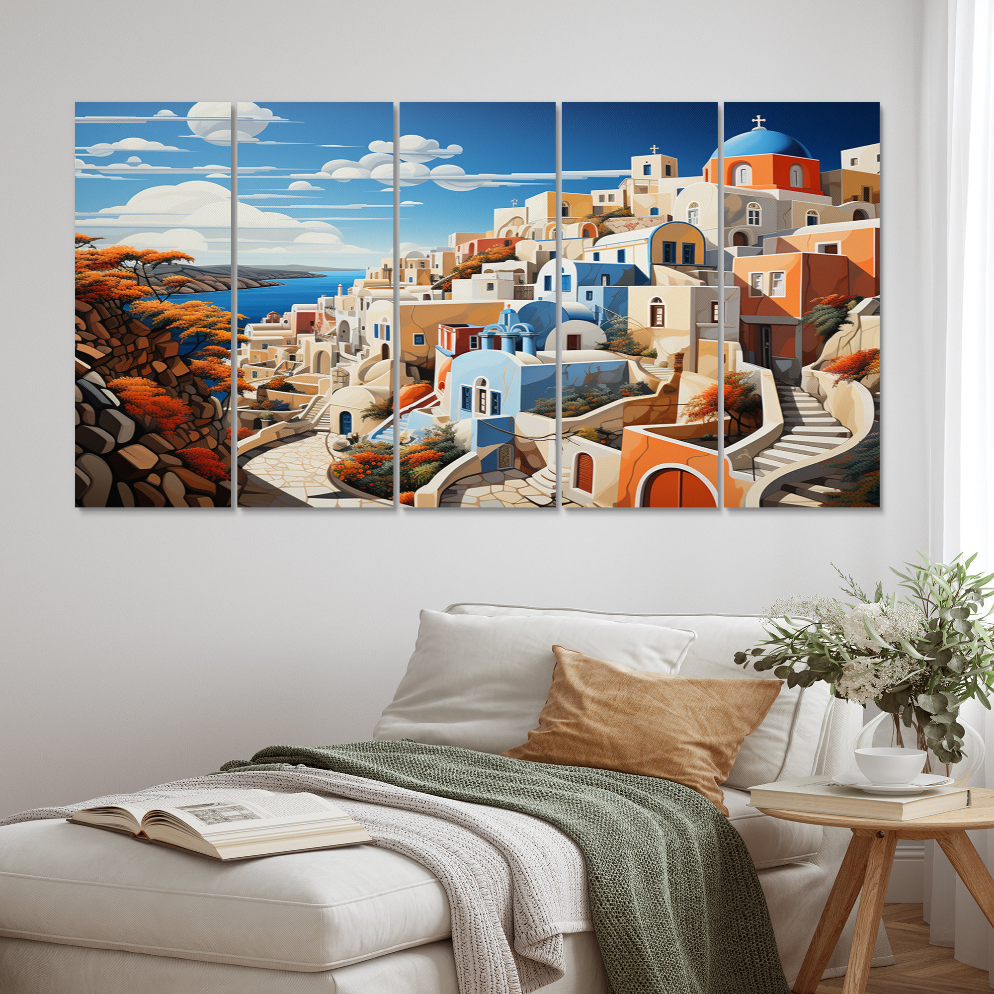 Design Art Colorful Santorini Cityscape Popart IV - Santorini Metal ...