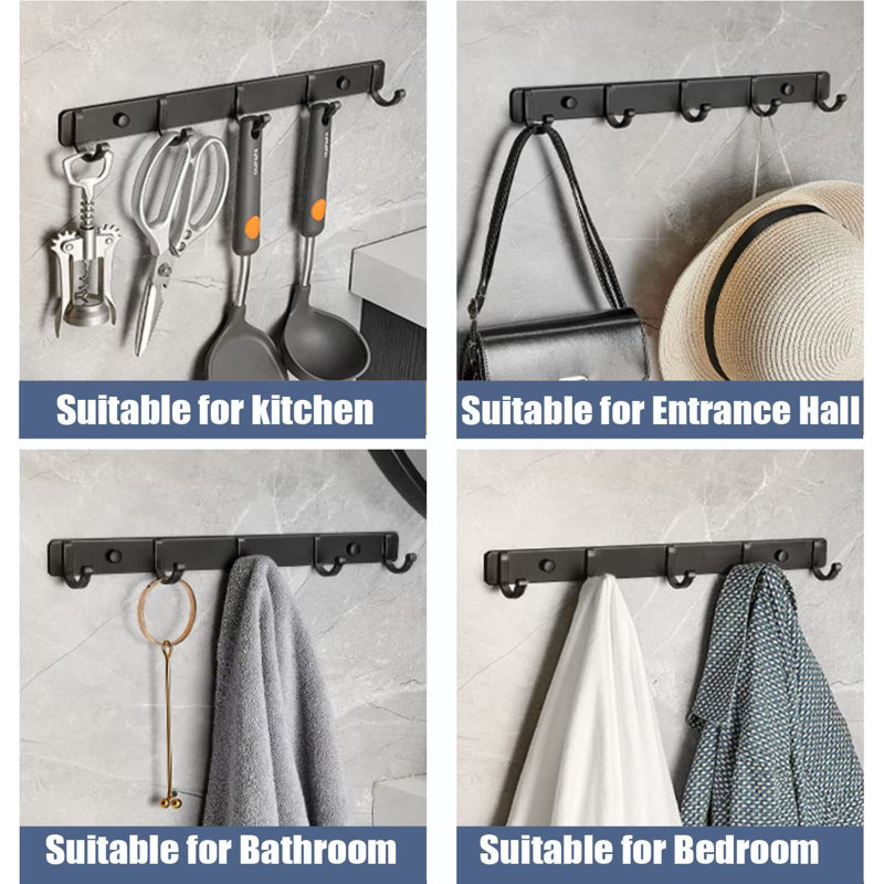 17 Stories Serifos Steel 10-Hook Wall Mounted Coat Rack in Black ...