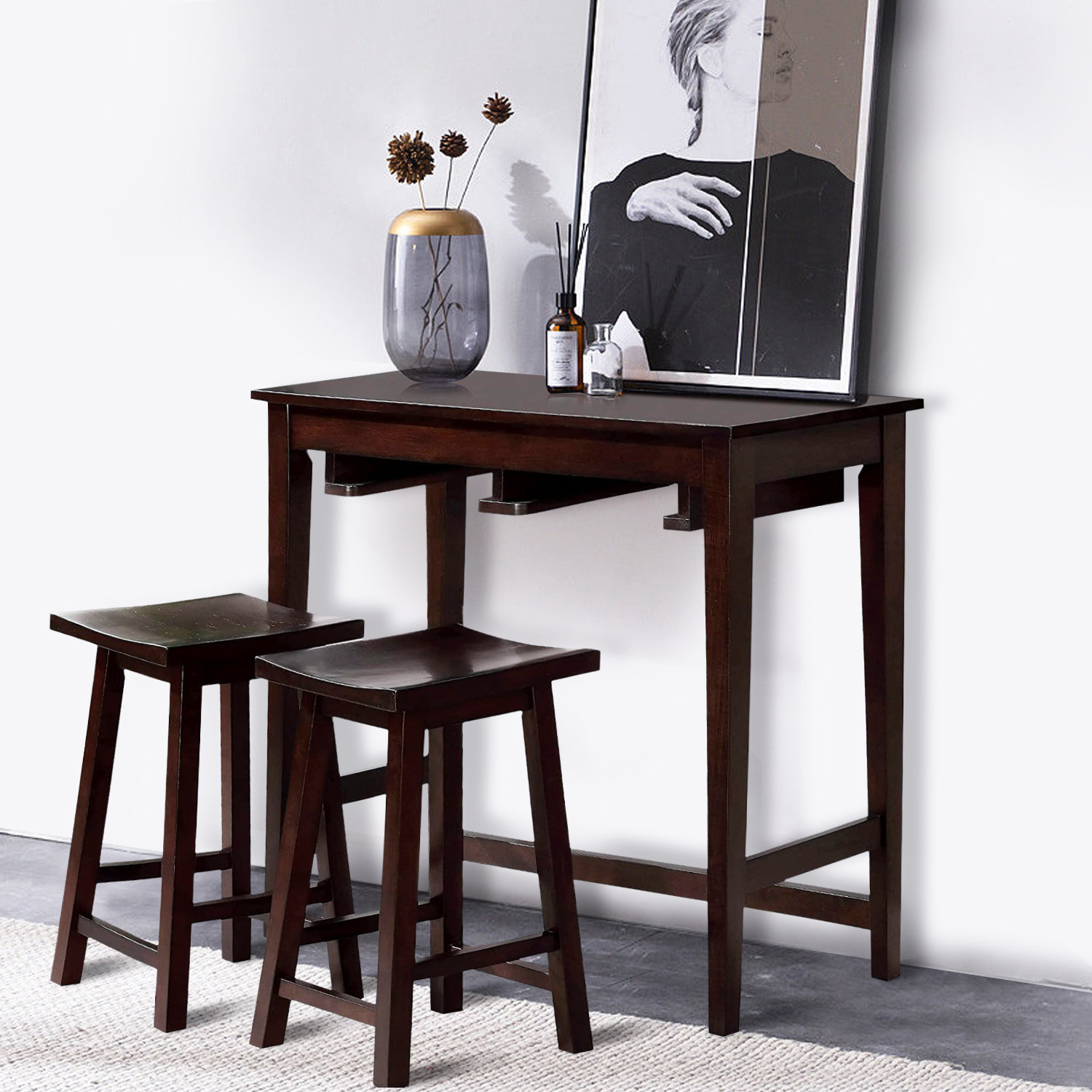 Red Barrel Studio® Wood 3-Piece Bar Table Set | Wayfair