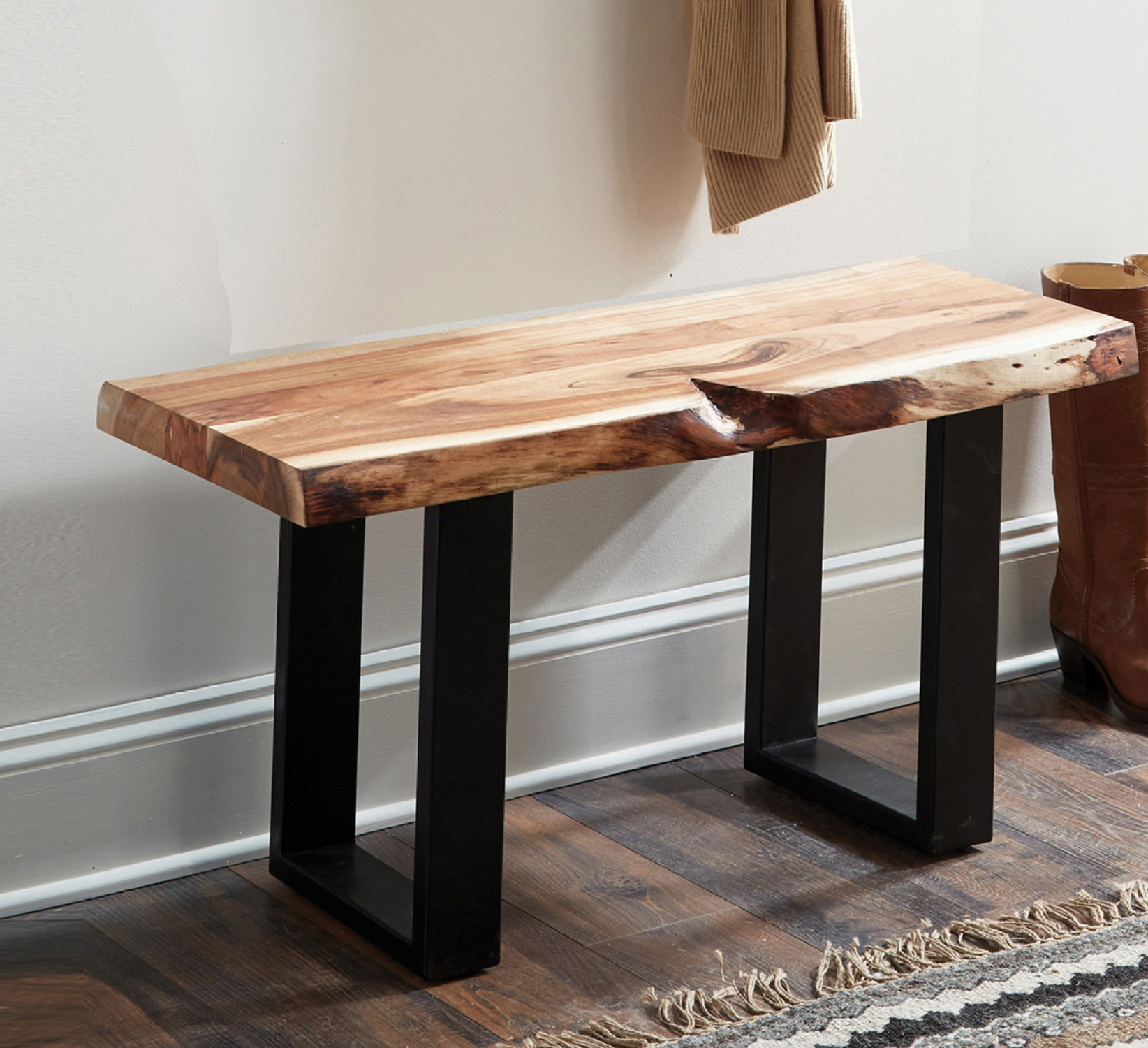 Union Rustic Berrin 36" Wide Modern Industrial Solid Wood Metal Frame ...