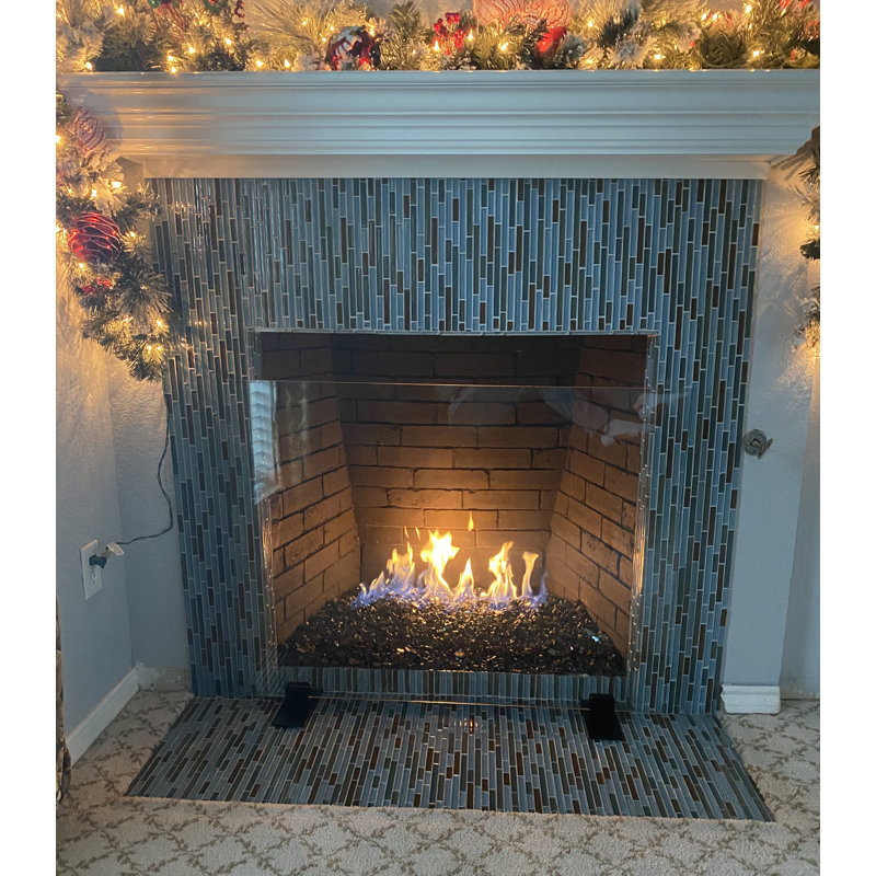 AMS Fireplace Modern Free Standing Clear Glass Fireplace Screen with ...